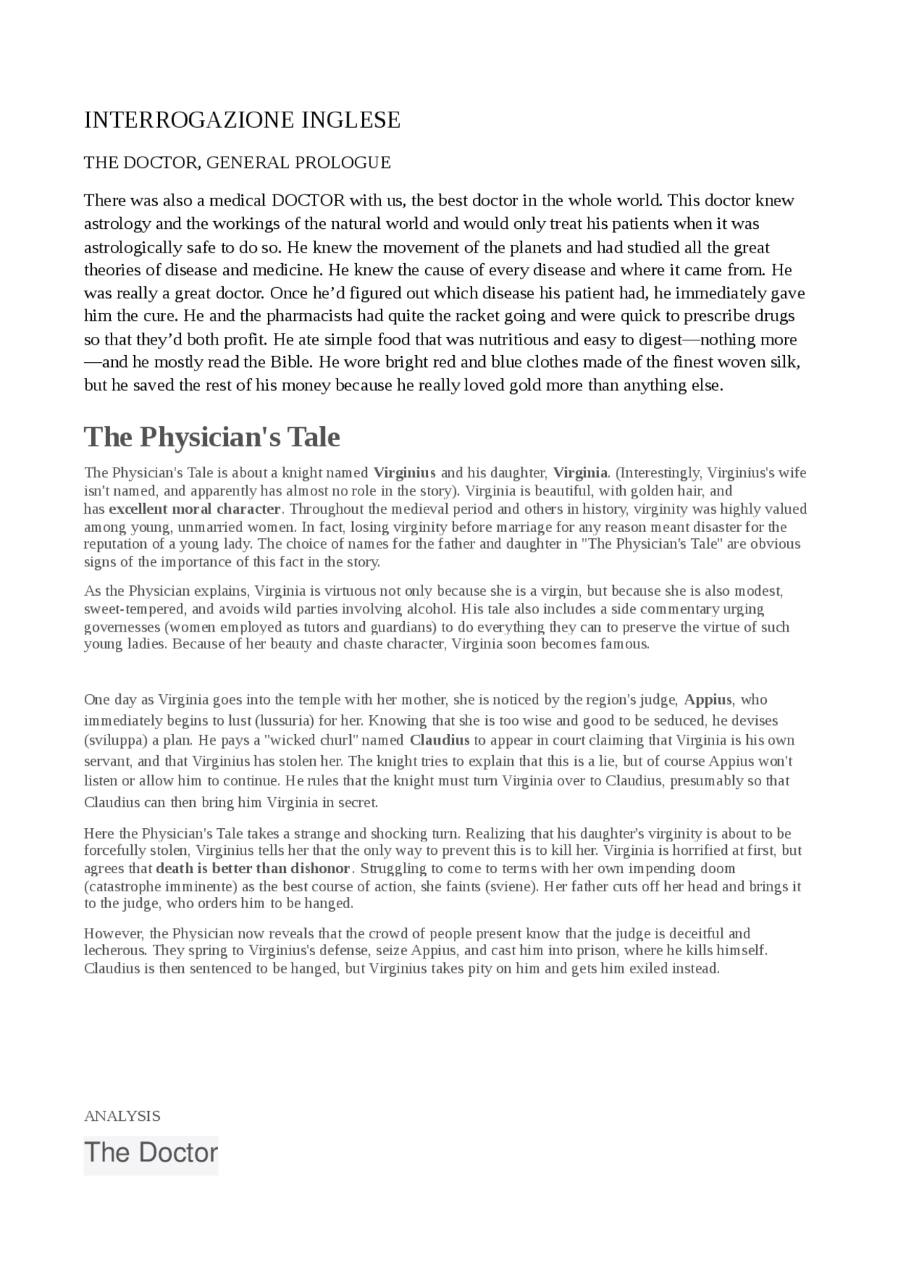 The physician - The canterbury tales | Appunti di Inglese | Docsity