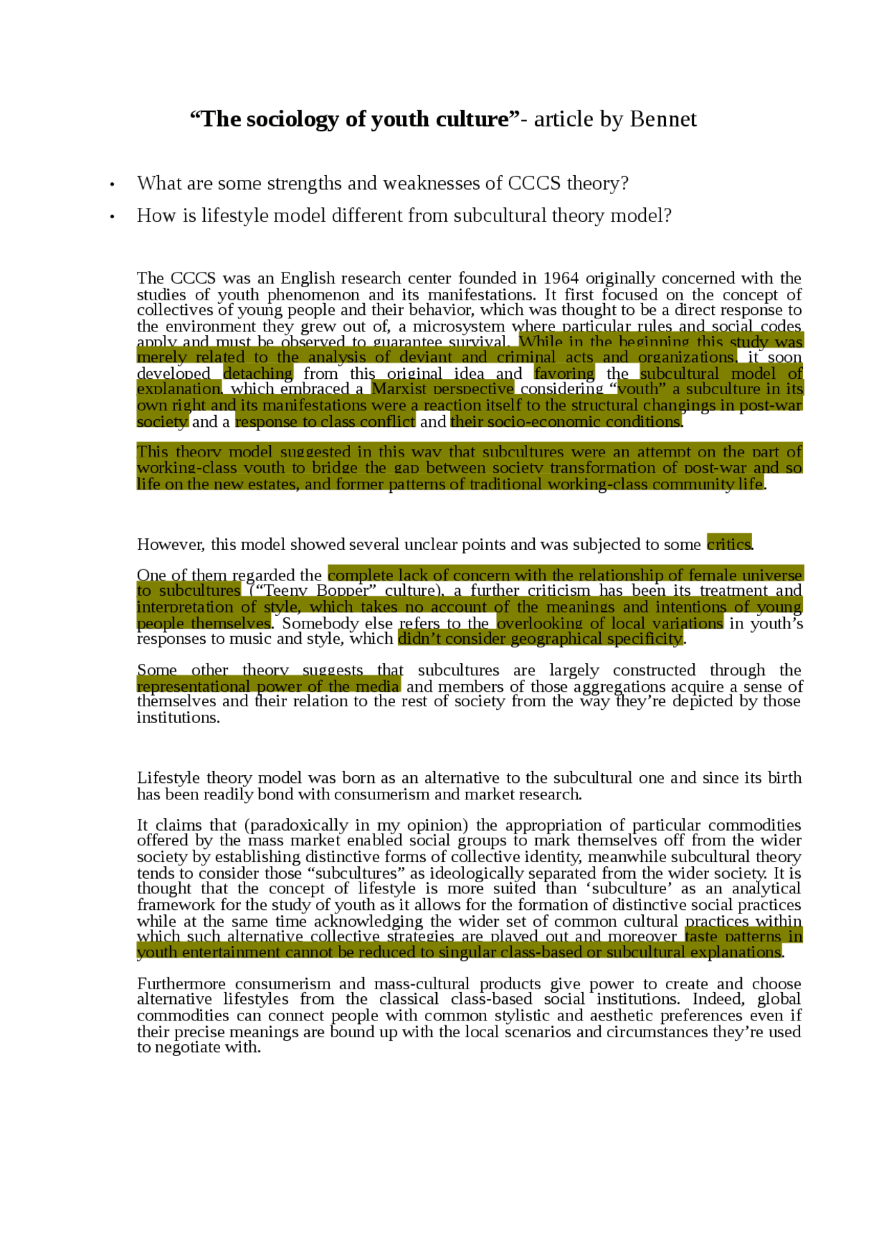 The Sociology of Youth Culture: A Comparison of CCCS and Lifestyle ...