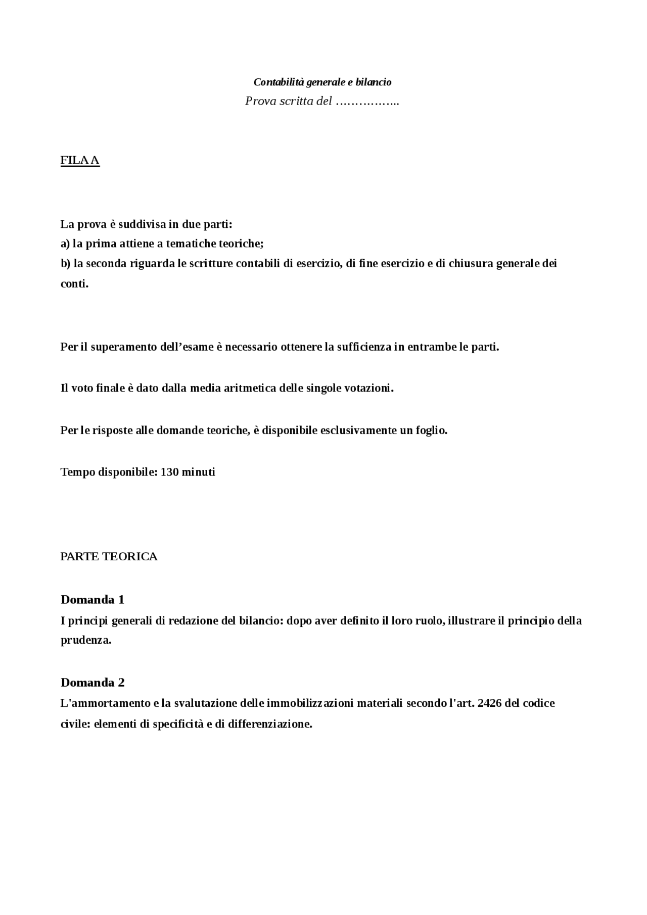 Contabilità generale e bilancio - Docsity