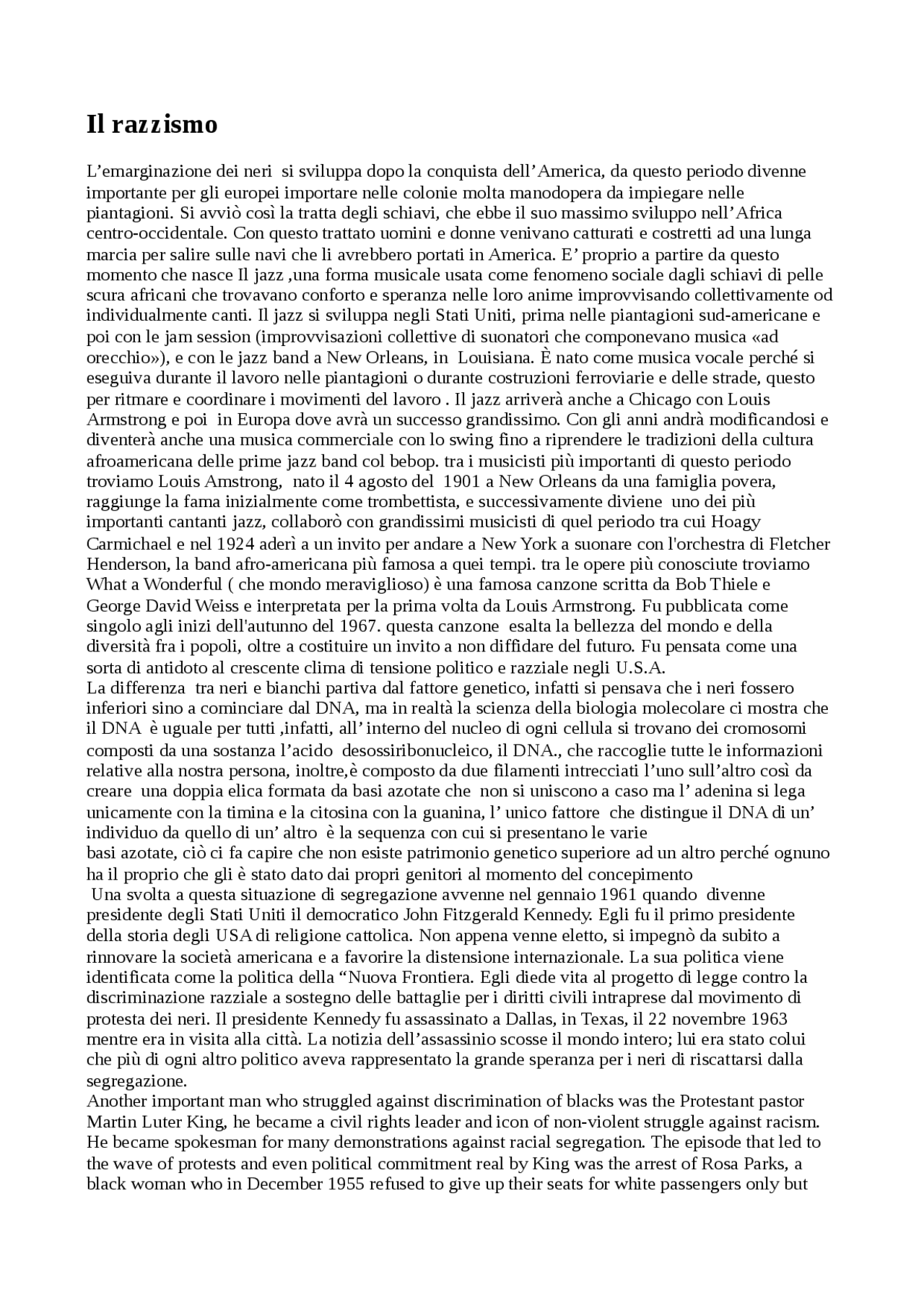 Tesina Sul Razzismo Docsity