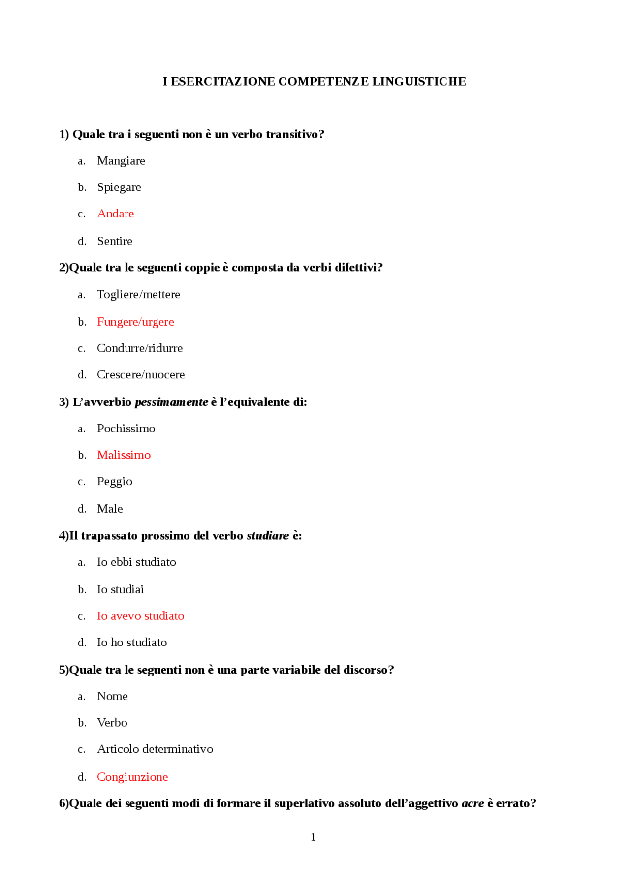 Esercitazione Linguistica Docsity