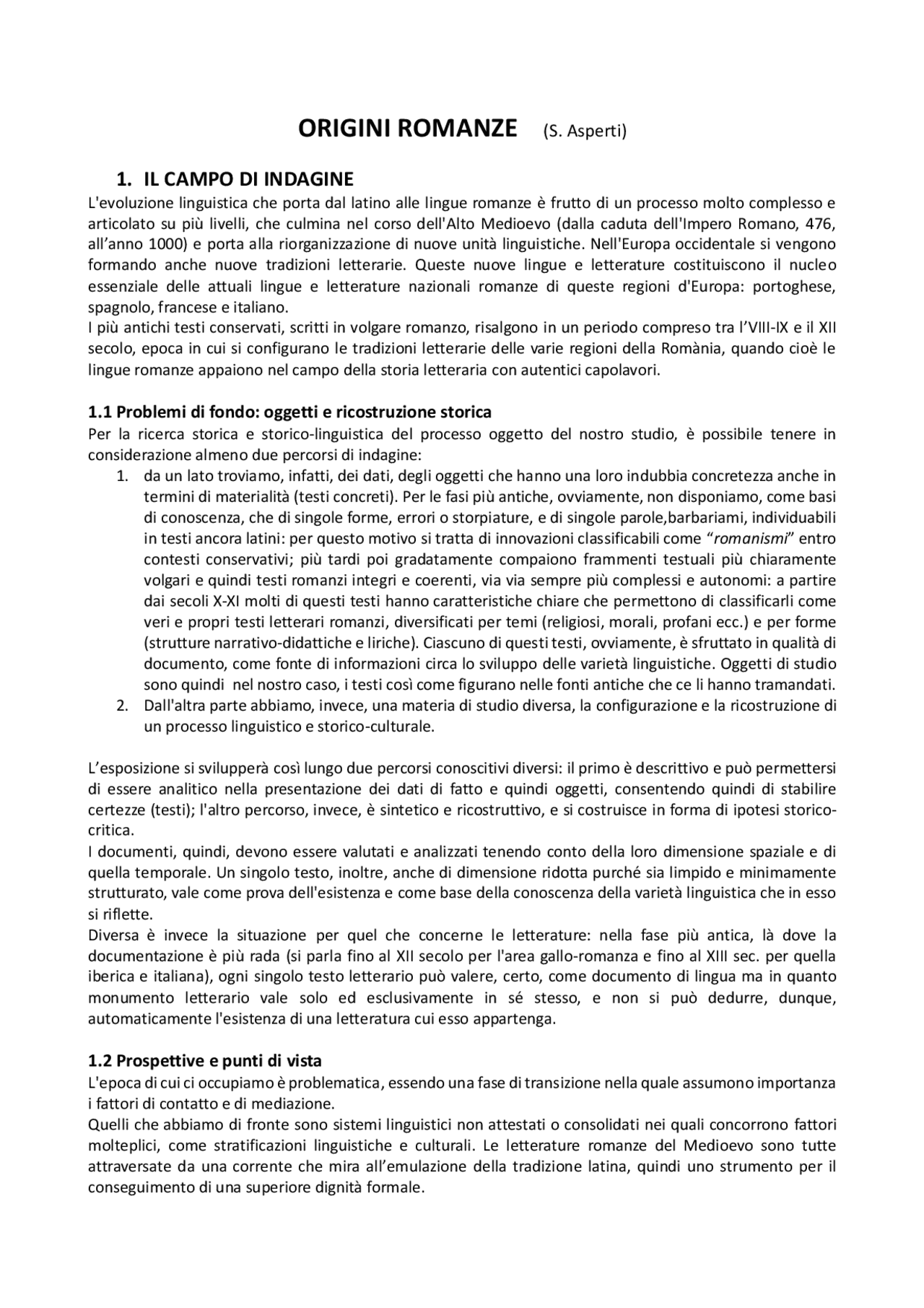 Orgini Romanze S Asperti Docsity