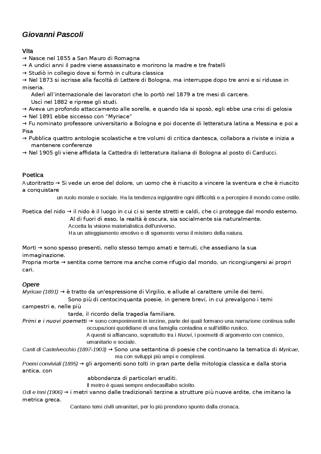 Giovanni Pascoli Completo Docsity
