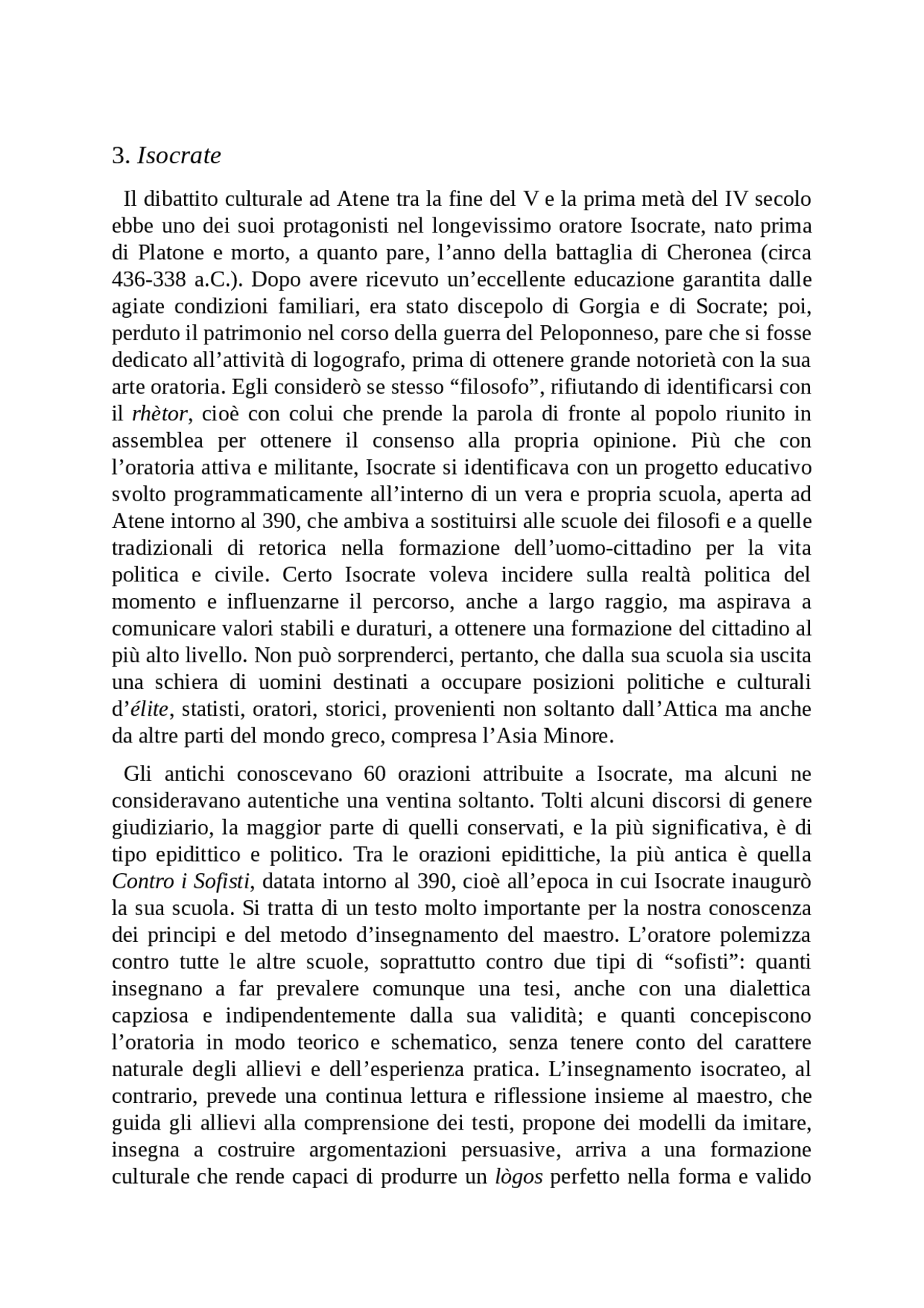 Isocrate Loratoria Docsity