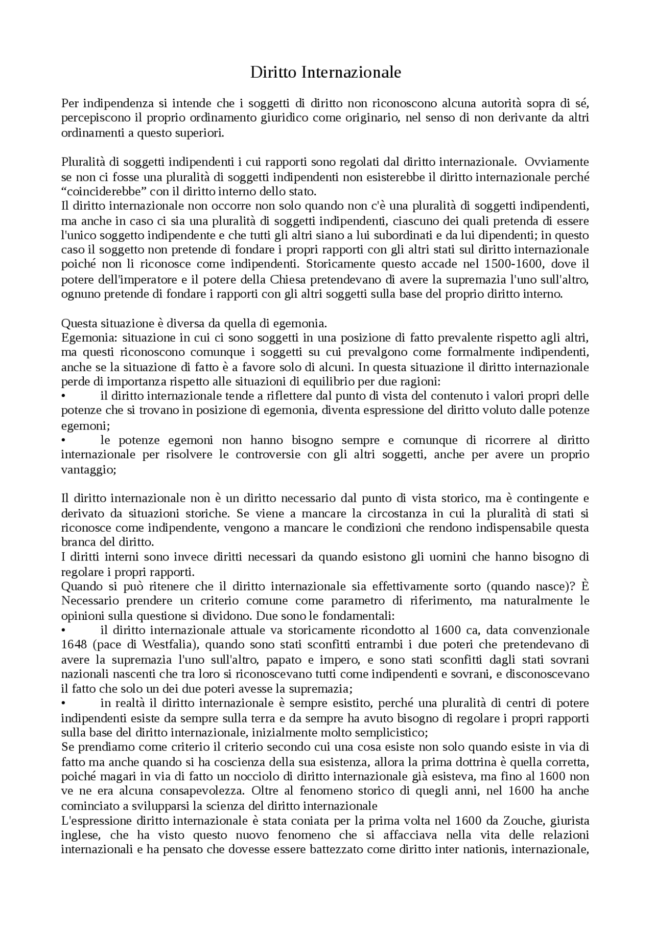 Diritto Internazionale - Docsity