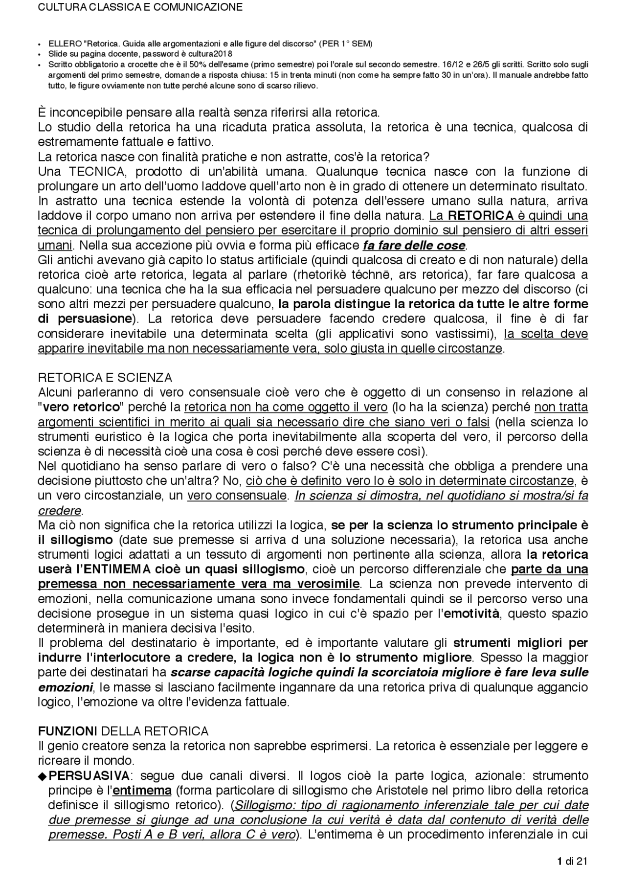 Cultura Classica Montenz Primo Semetsre Docsity