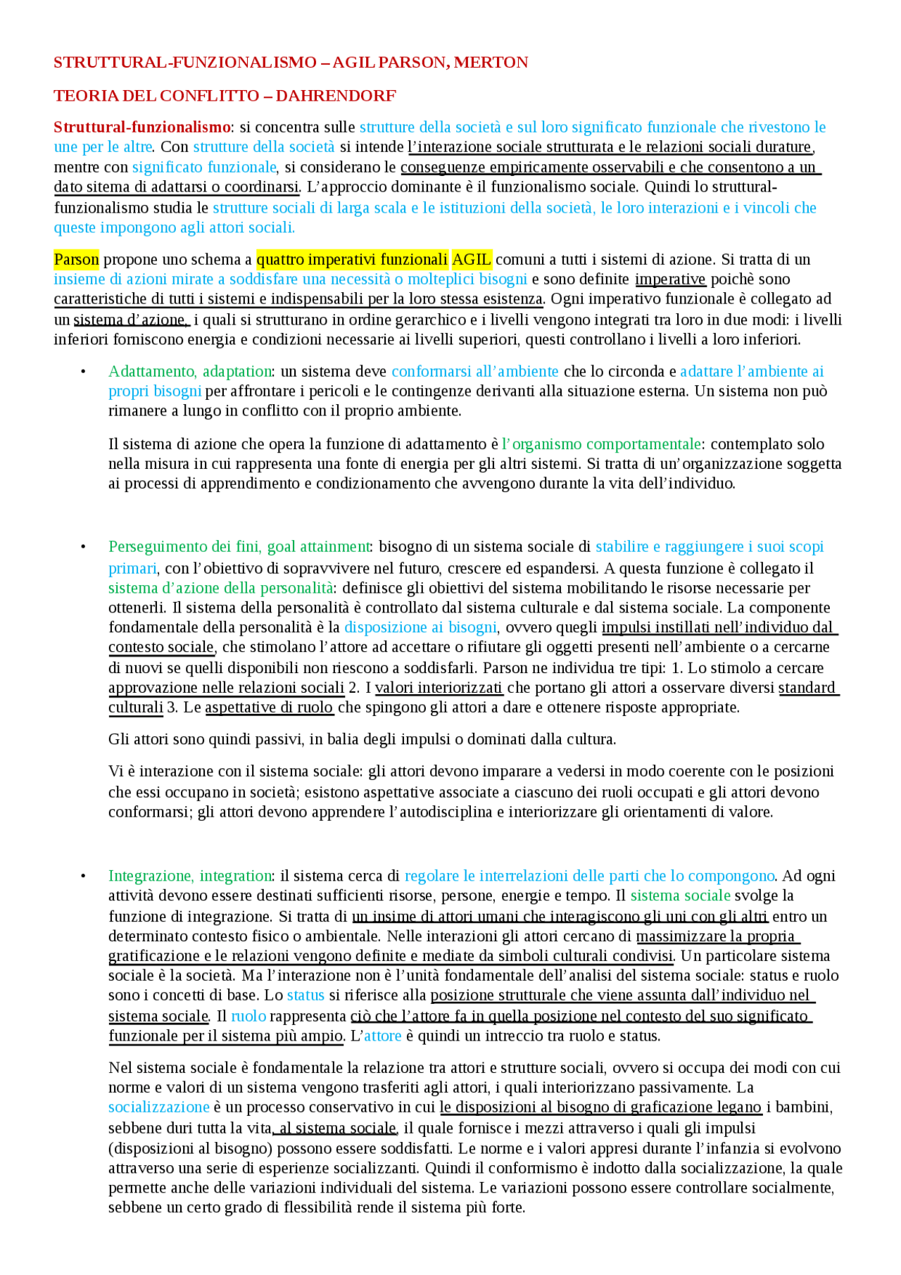 Struttural Funzionalismo E Teoria Del Conflitto Docsity