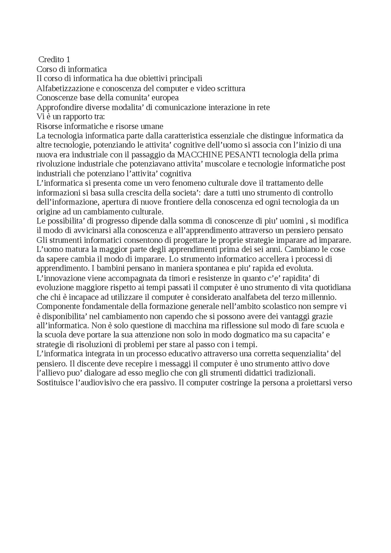 Riassunto Di Informatica Completo Docsity