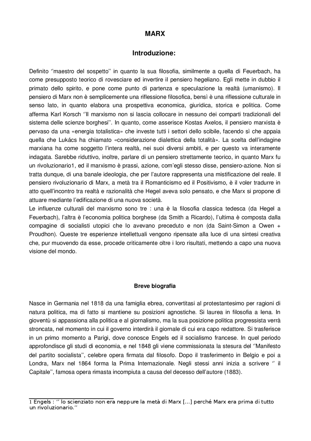 Marx Per Scuole Superiori Docsity