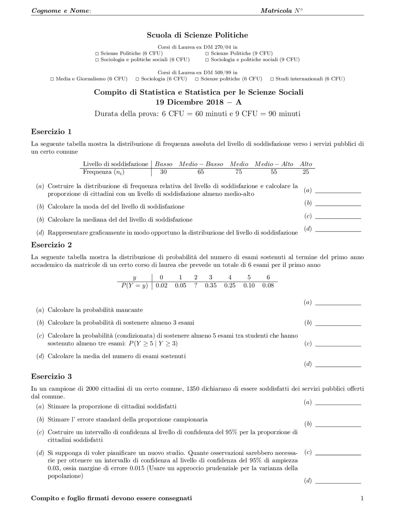 Esercizi Di Statistica Docsity