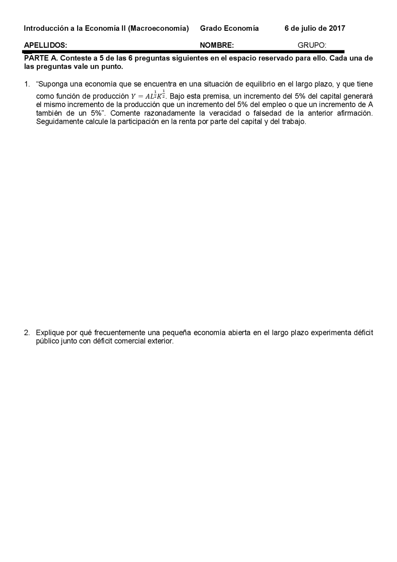 Exámen Intro Economía Ii Exámenes De Introducción A La Macroeconomía