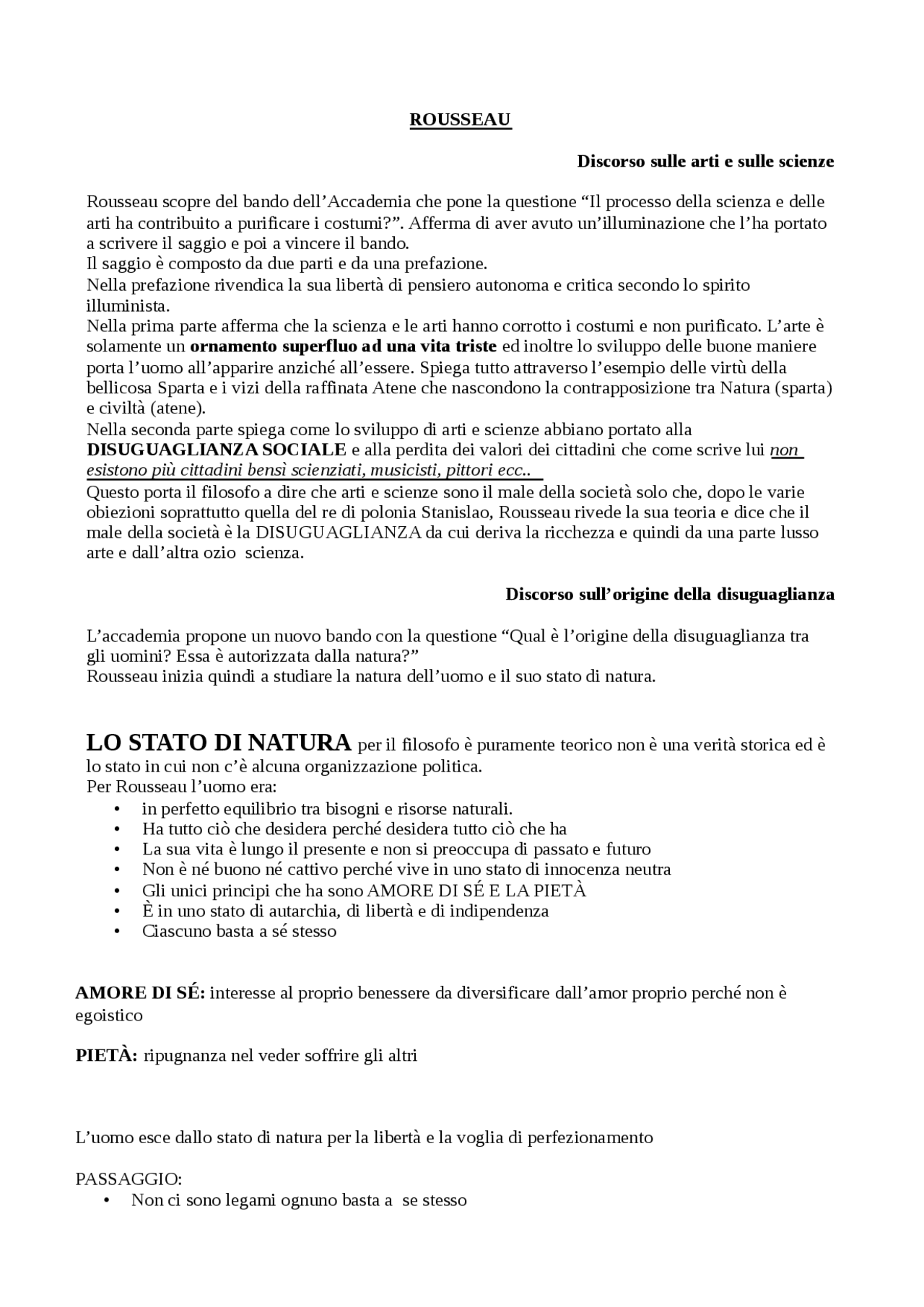 Sintesi Opere Rousseau Docsity