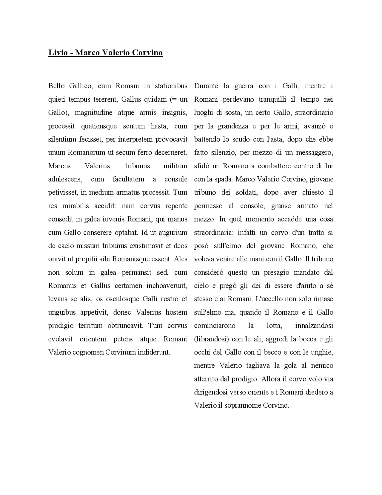 Marco Valerio Corvino - Livio - Docsity