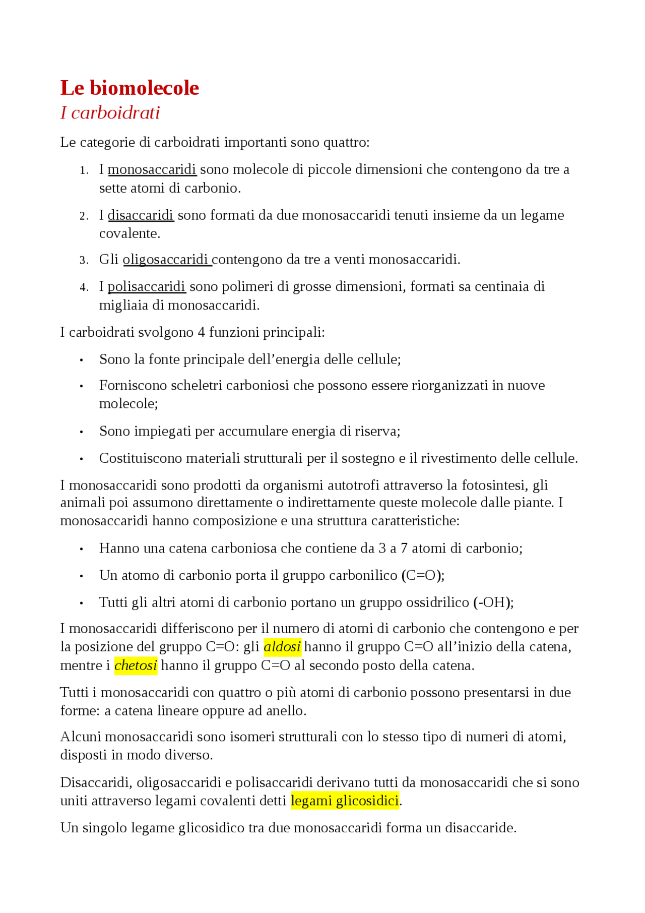 Le Biomolecole I Carboidrati Docsity