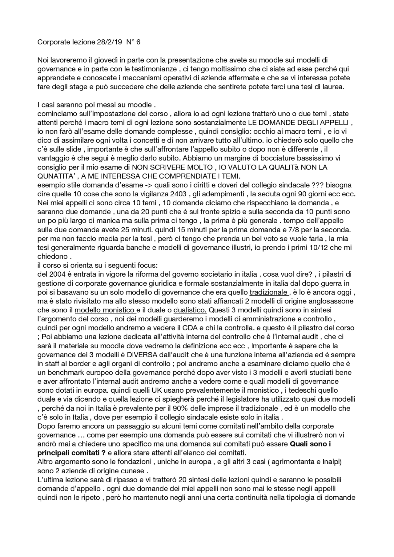 Lezioni Di Corporate Governance Docsity