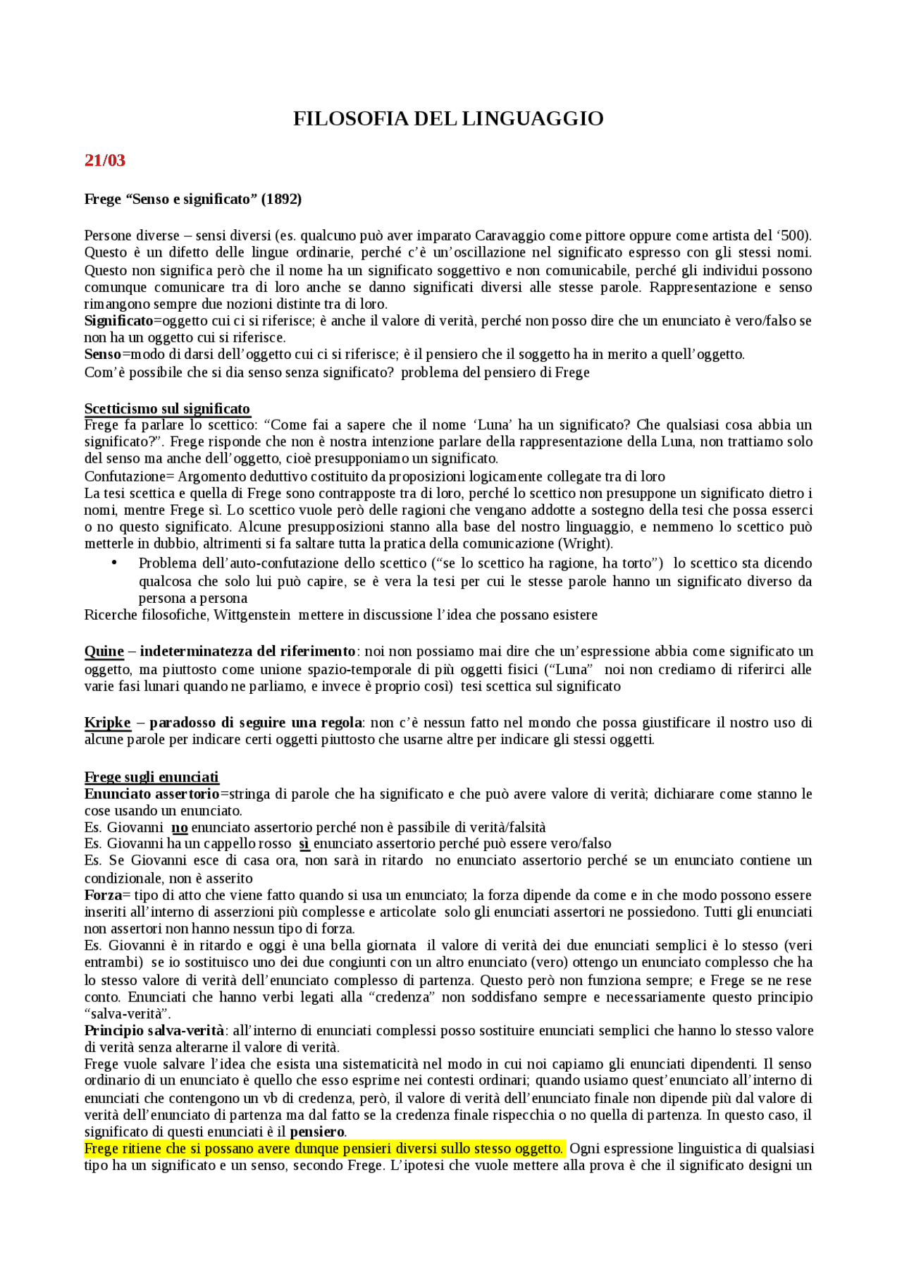 Appunti Filosofia Del Linguaggio Docsity