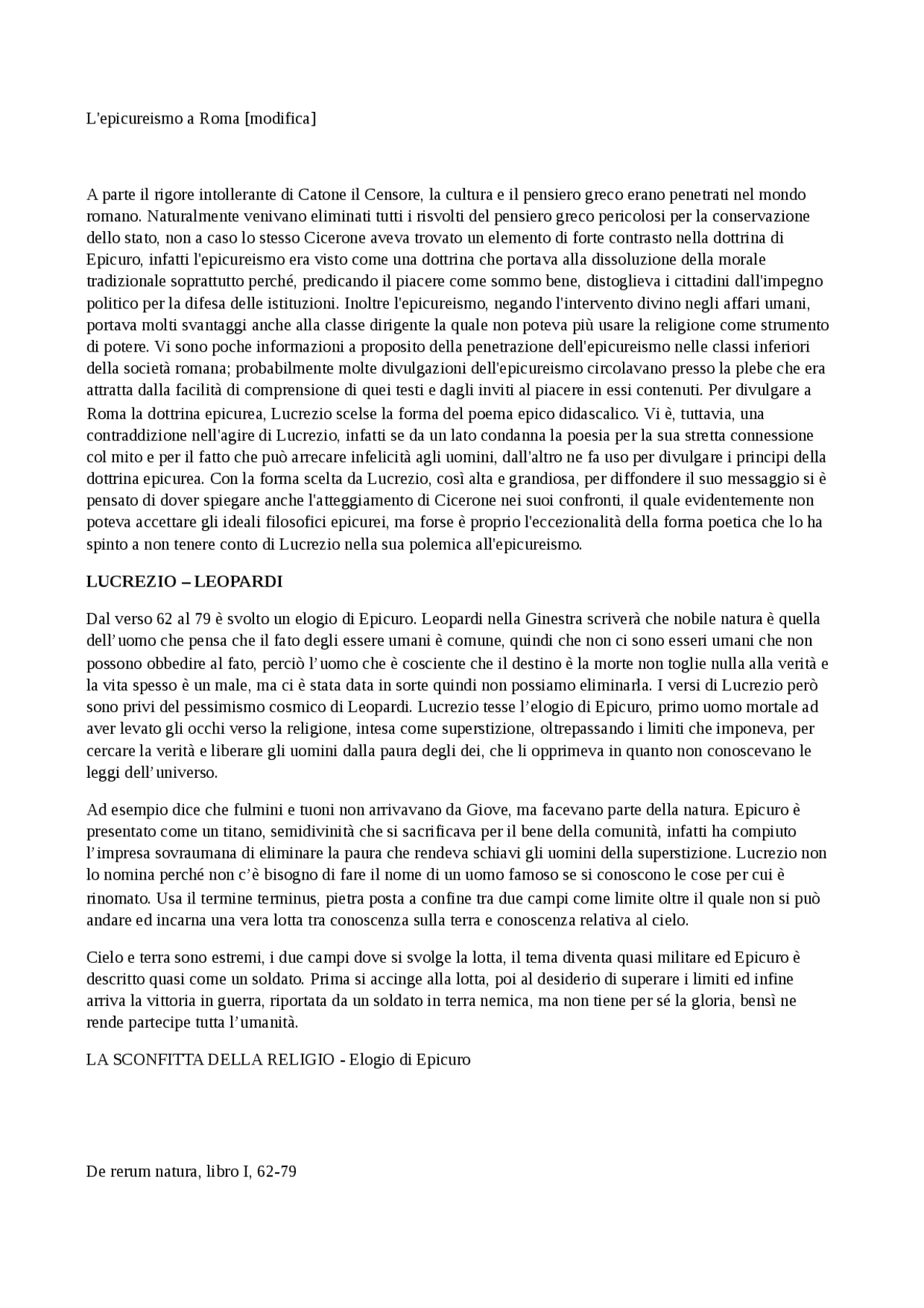 Appunti Su Lucrezio Per Filologia Classica Docsity