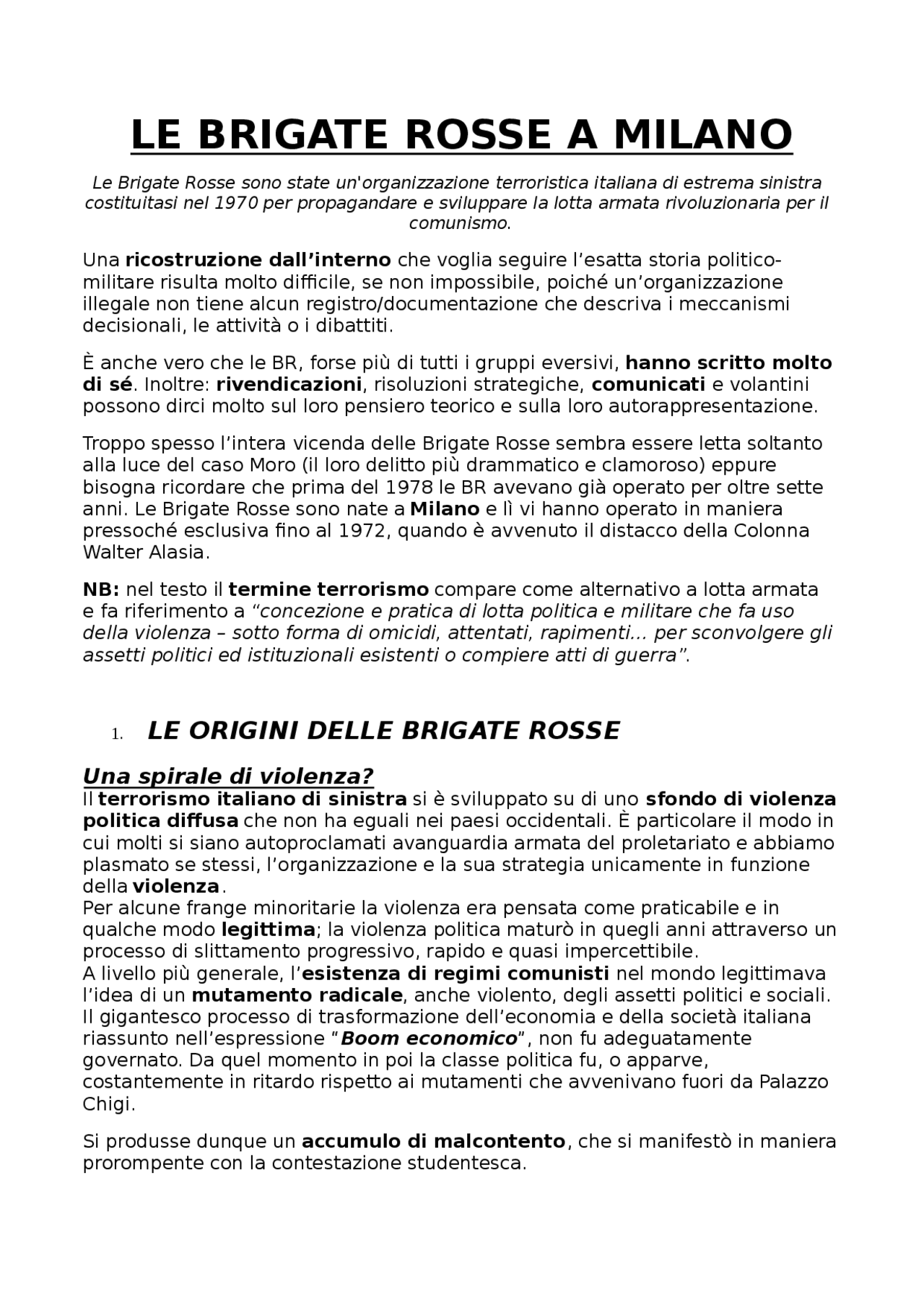 Le Brigate Rosse A Milano Saccoman Docsity