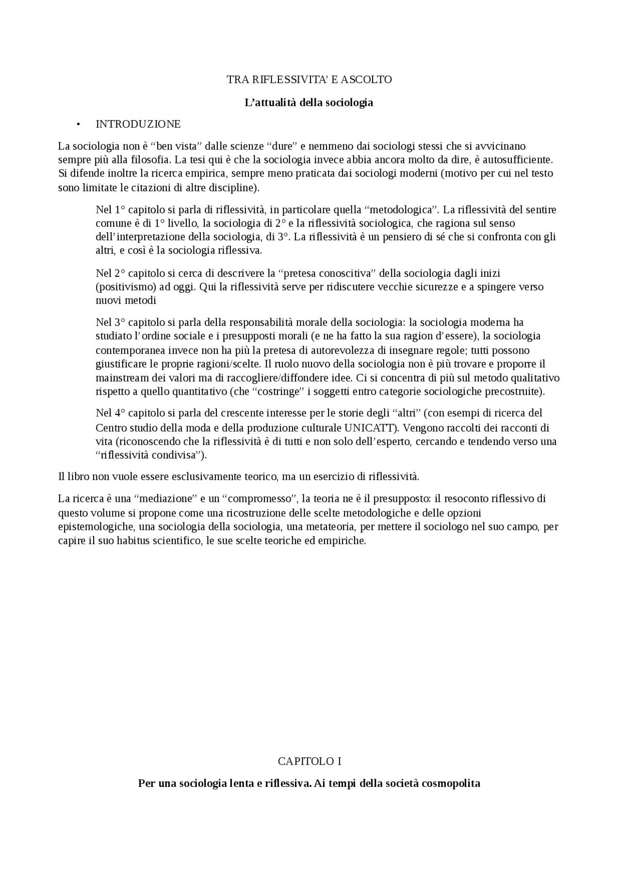 Tra Riflessività E Ascolto Lattualità Della Sociologia Docsity