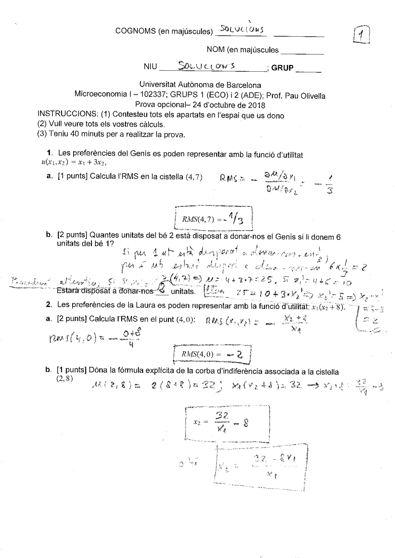 Examen Parcial 2018 Microeconomía Docsity