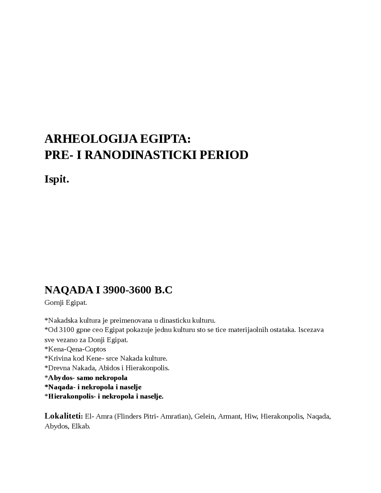 Arheologija Egipta Pre I Ranodinastički Period Skripte Predlog