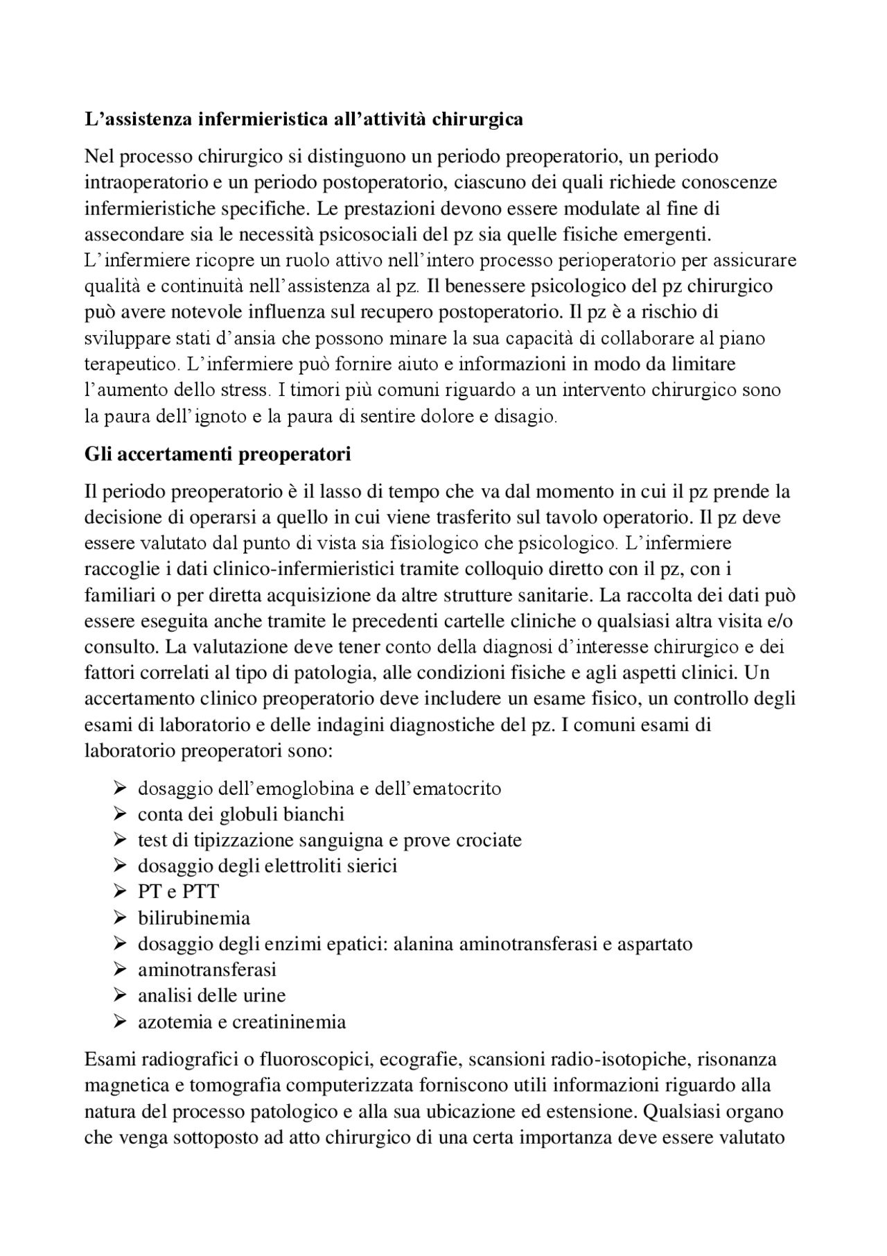 Assistenza Infermieristica Allattività Chirurgica Docsity