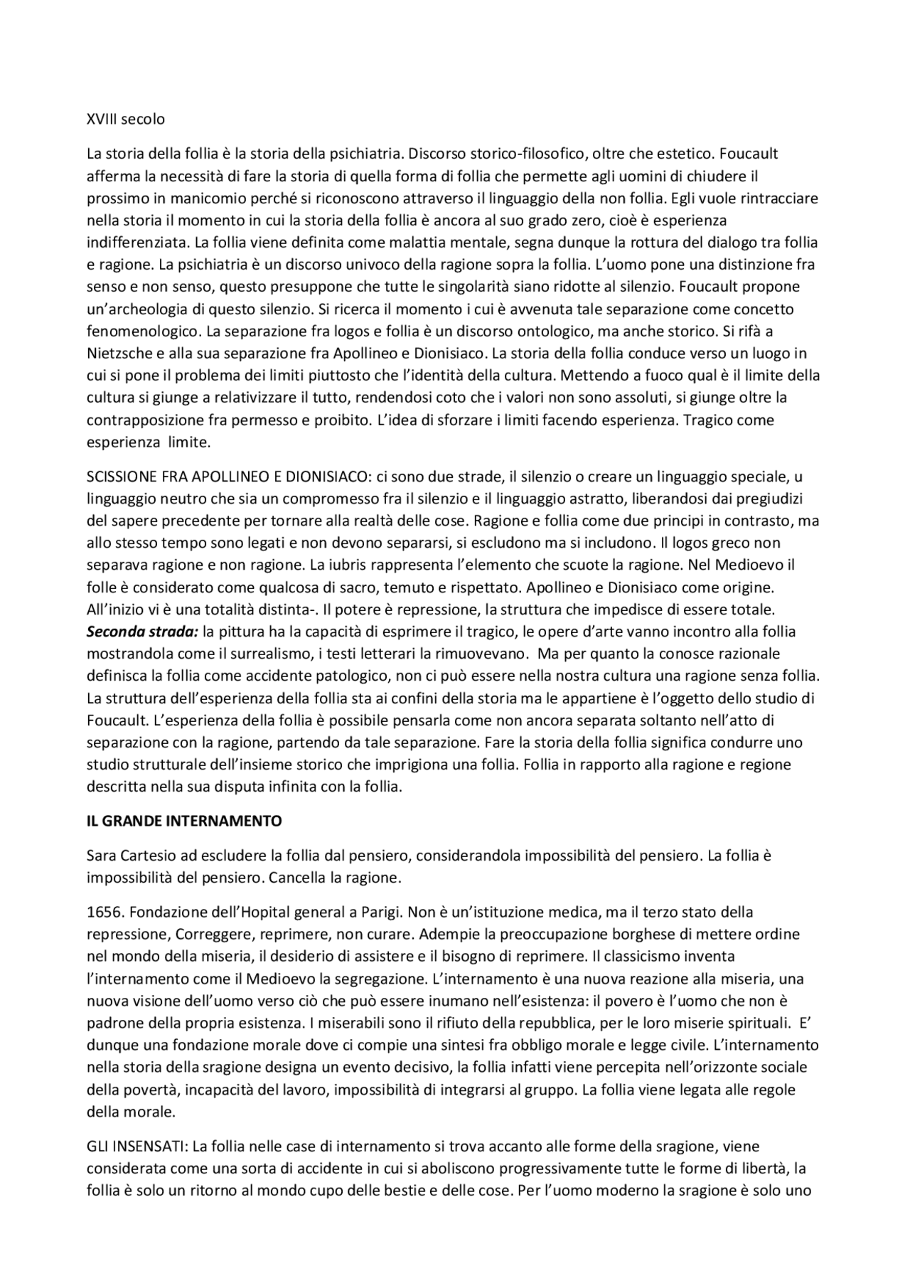 Storia Della Follia Docsity