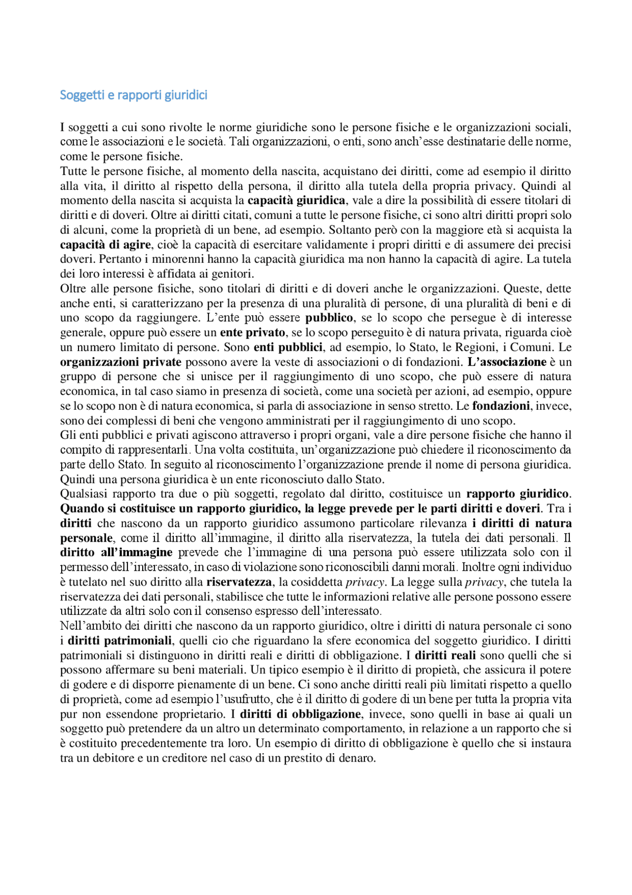 Soggetti E Rapporti Giuridici Appunti Di Diritto Docsity