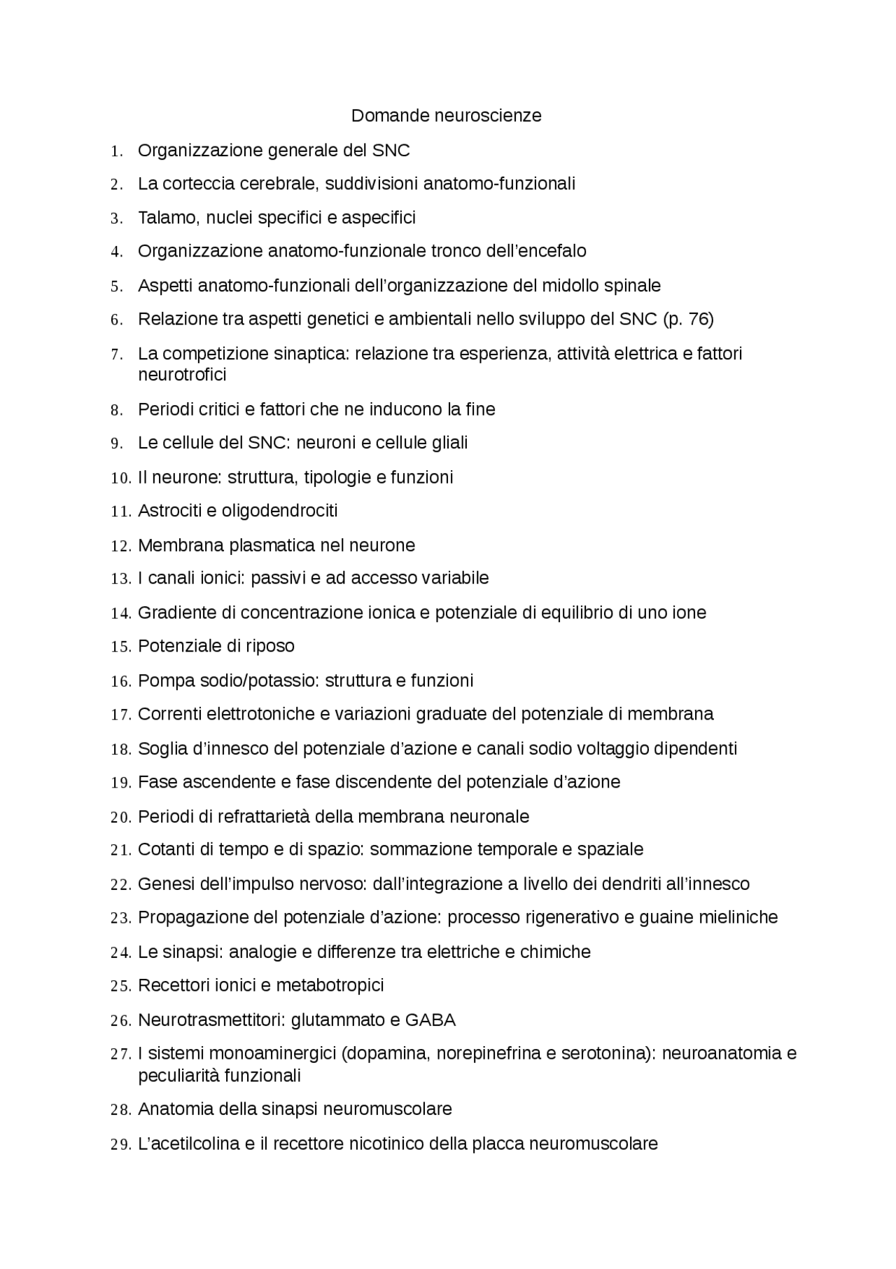 Corso Di Neuroscienze Docsity