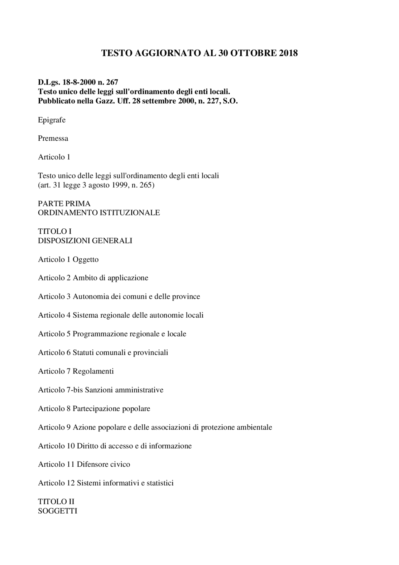 Dlgs 267 2000 Agg 30 Ottobre 2018 Docsity