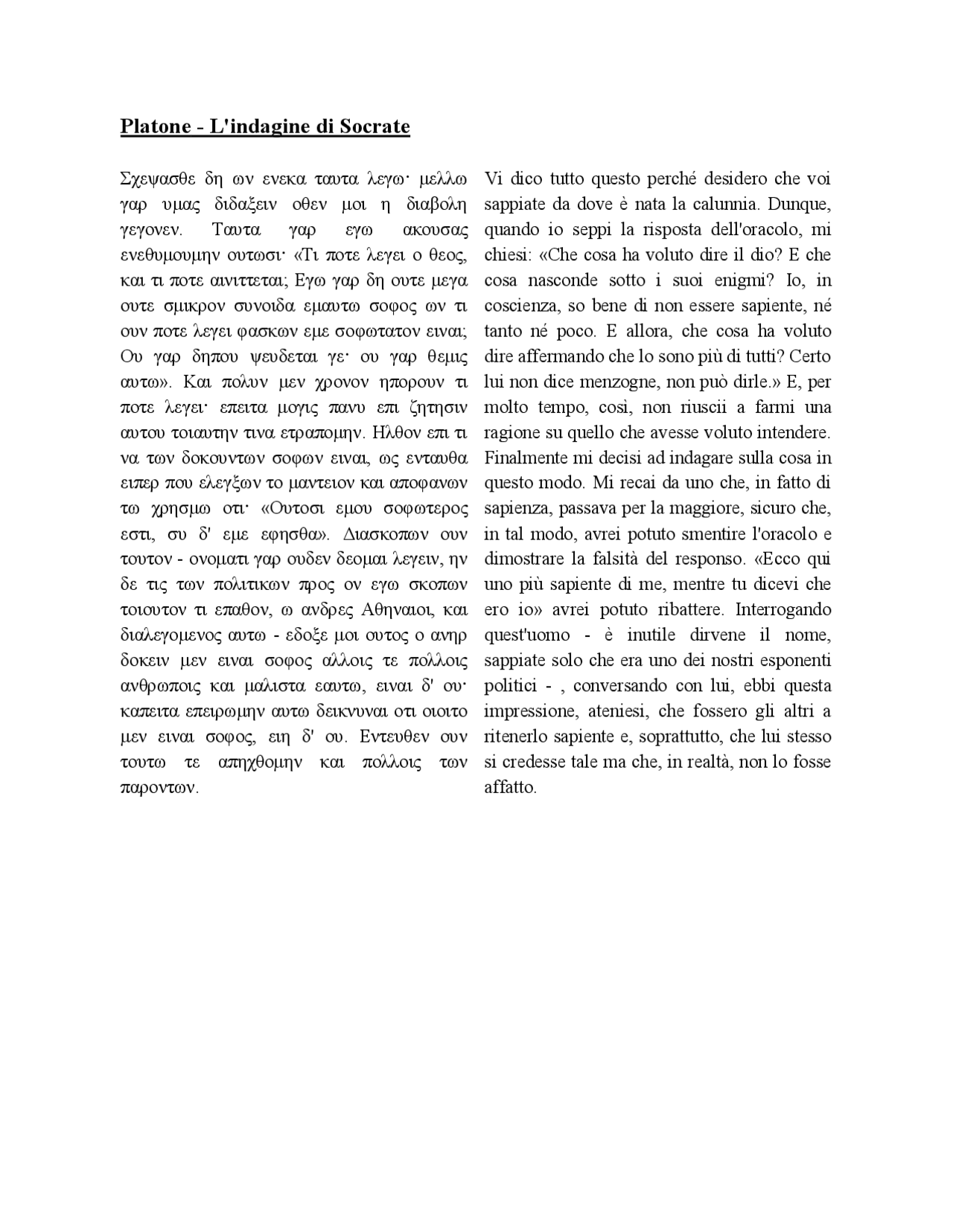 Lindagine Di Socrate Platone Docsity
