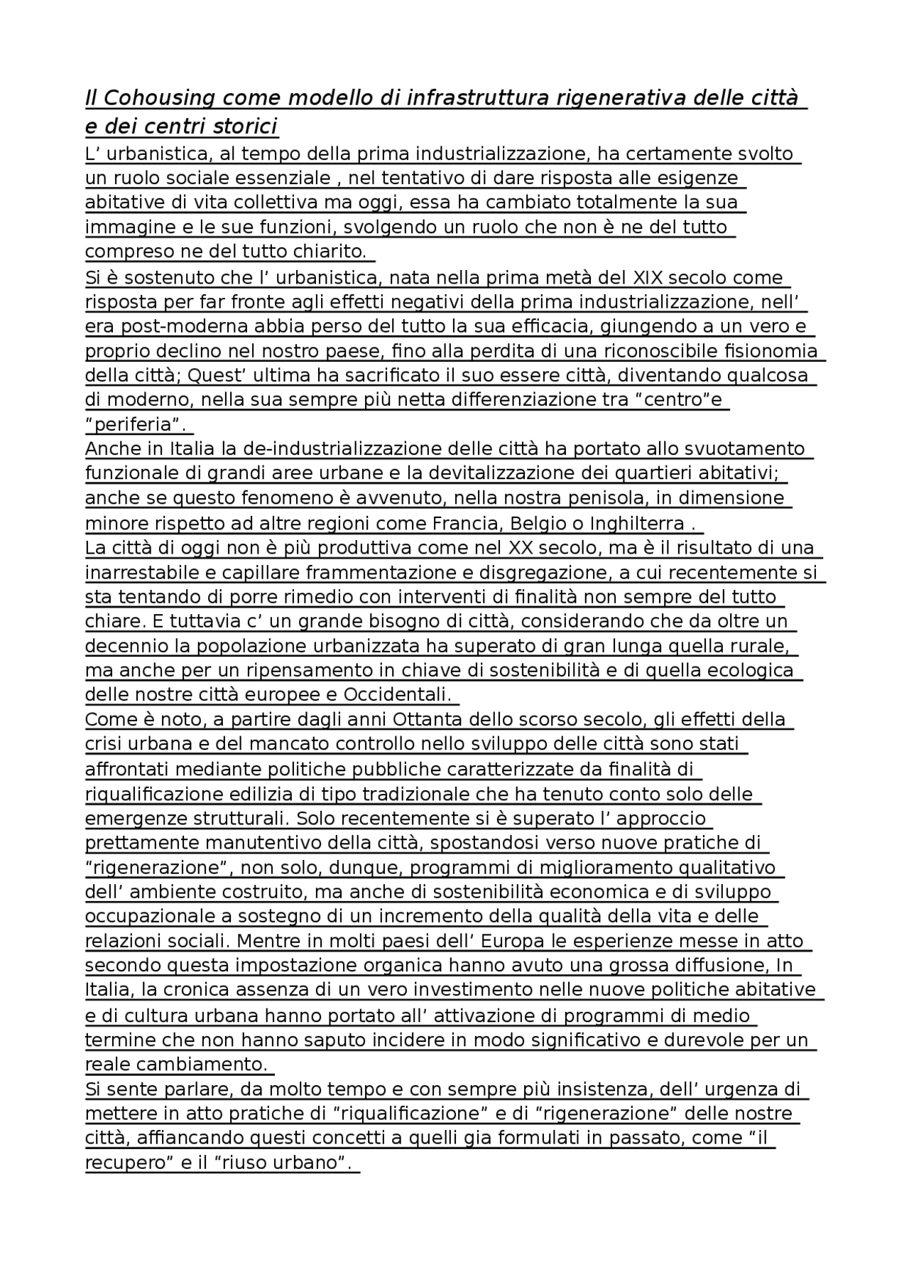 Le Modalità Del Vivere Urbano Docsity