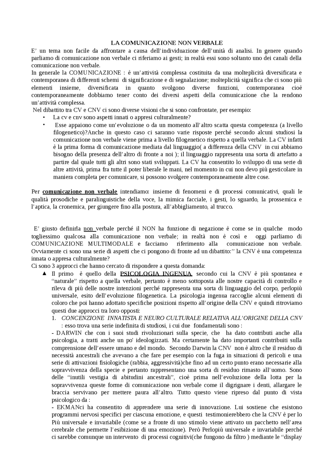 Appunti Sulla Comunicazione Non Verbale Docsity