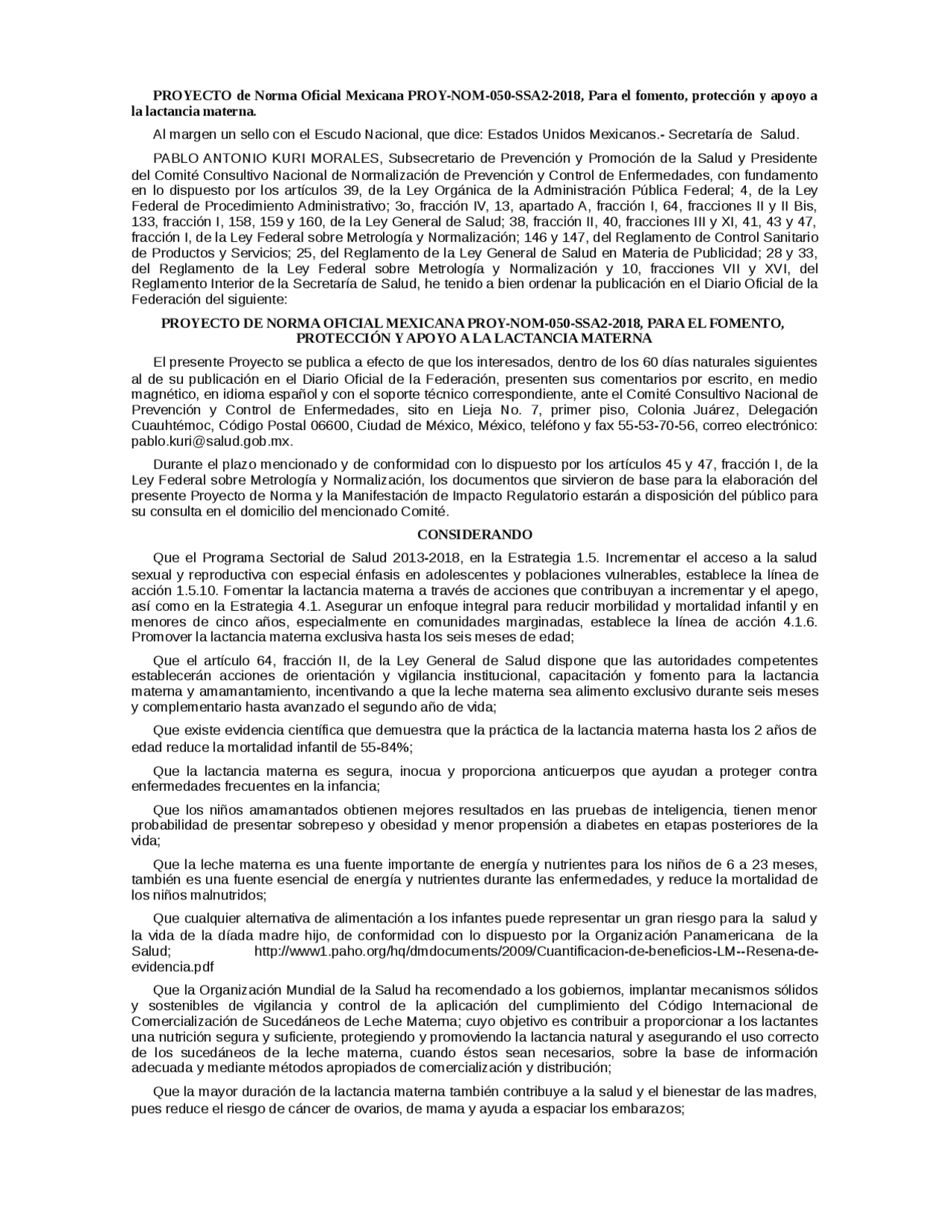 PROY NOM-050 Lactancia Materna - Docsity