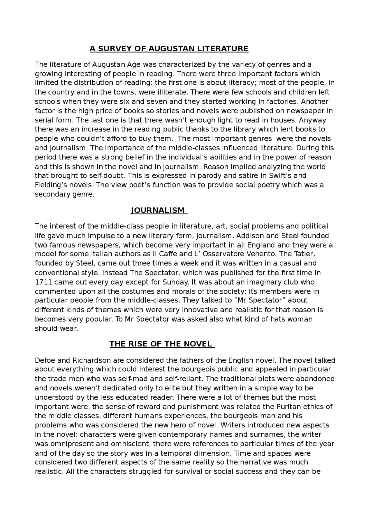 A SURVEY OF AUGUSTAN LITERATURE - Docsity