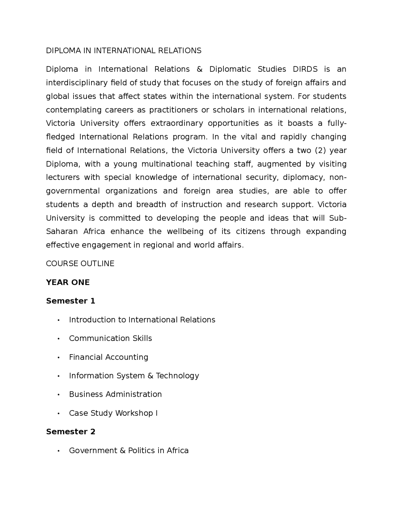 Diploma In International Relations Docsity