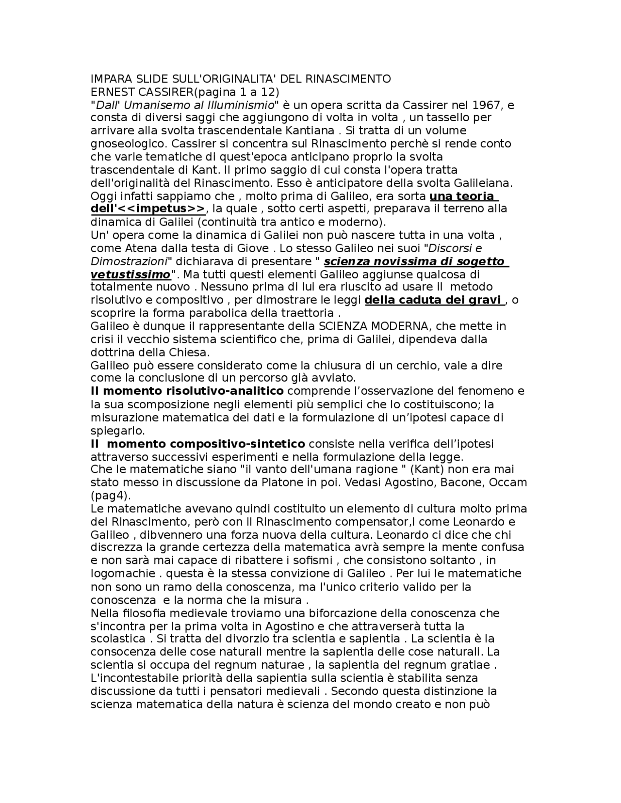 Originalità Del Rinascimento Ernest Cassirer Docsity