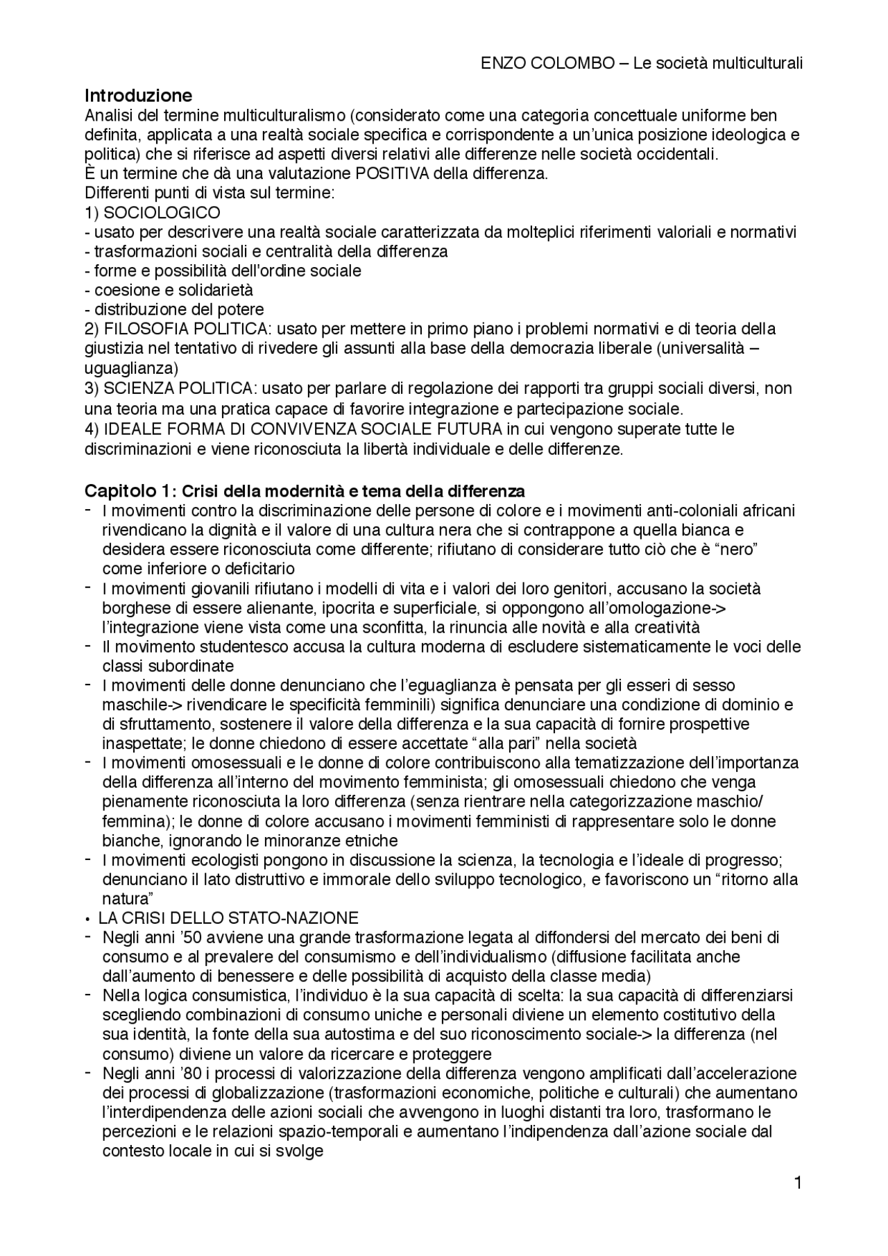 Le Società Multiculturali Colombo Docsity