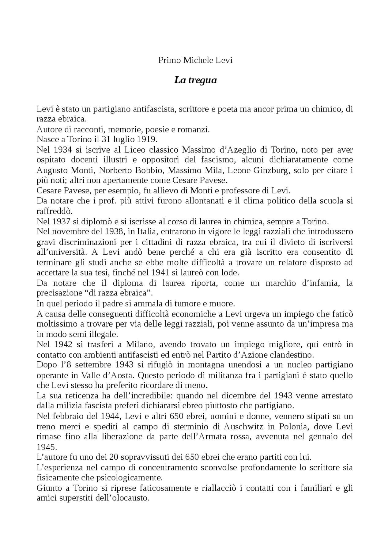 La Tregua Riassunto Docsity