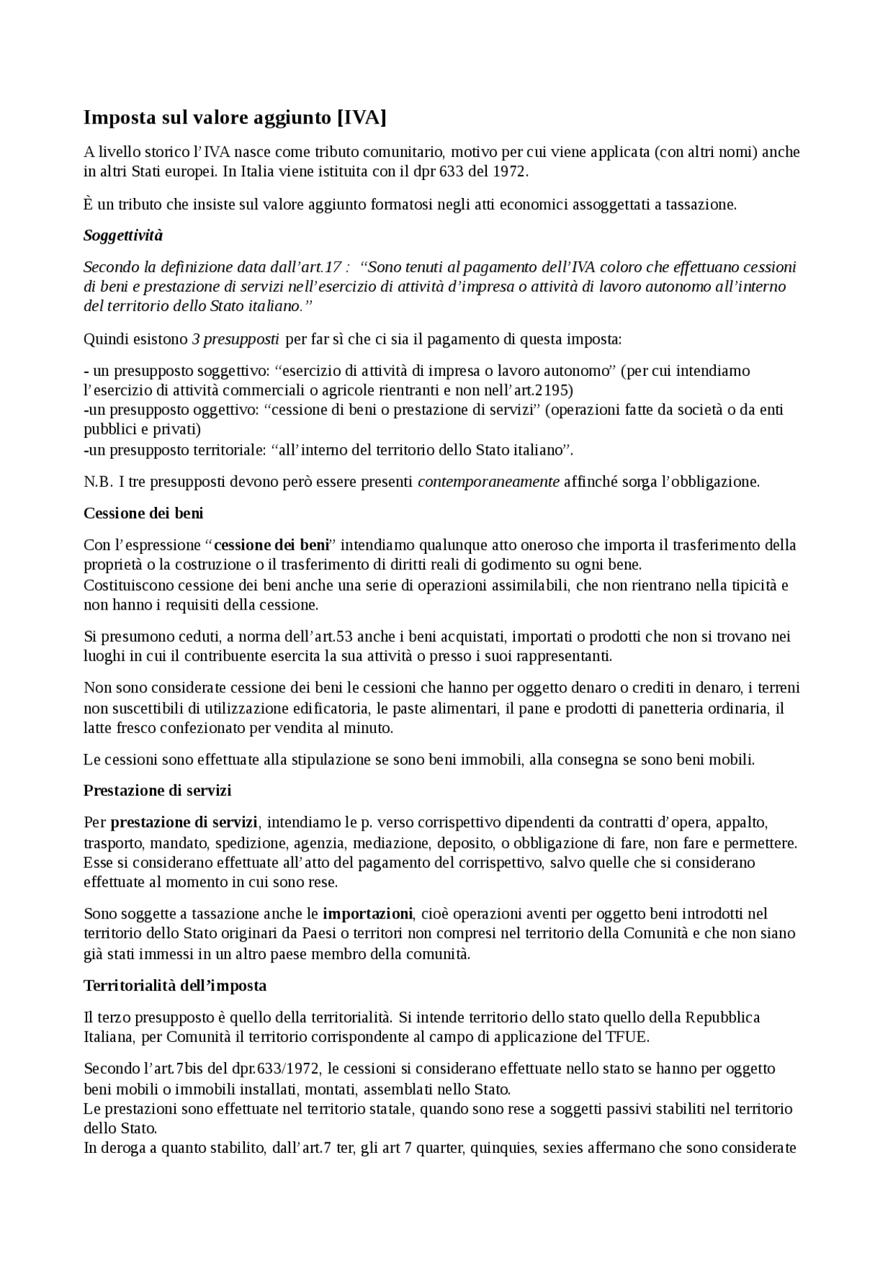 Imposta Sul Valore Aggiunto Appunti Di Diritto Tributario Docsity