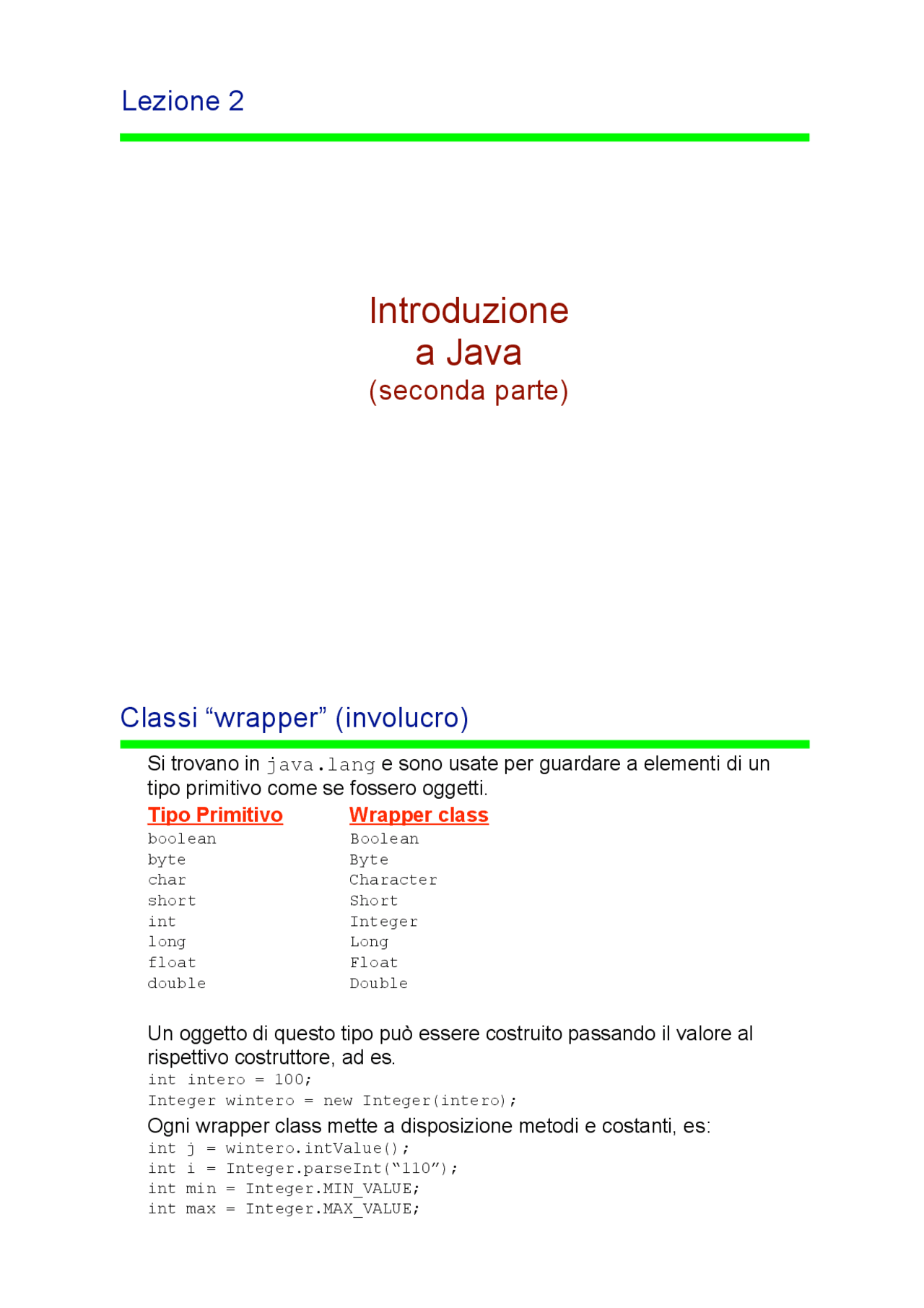 Lezione Linguaggio Programmazione Java Docsity