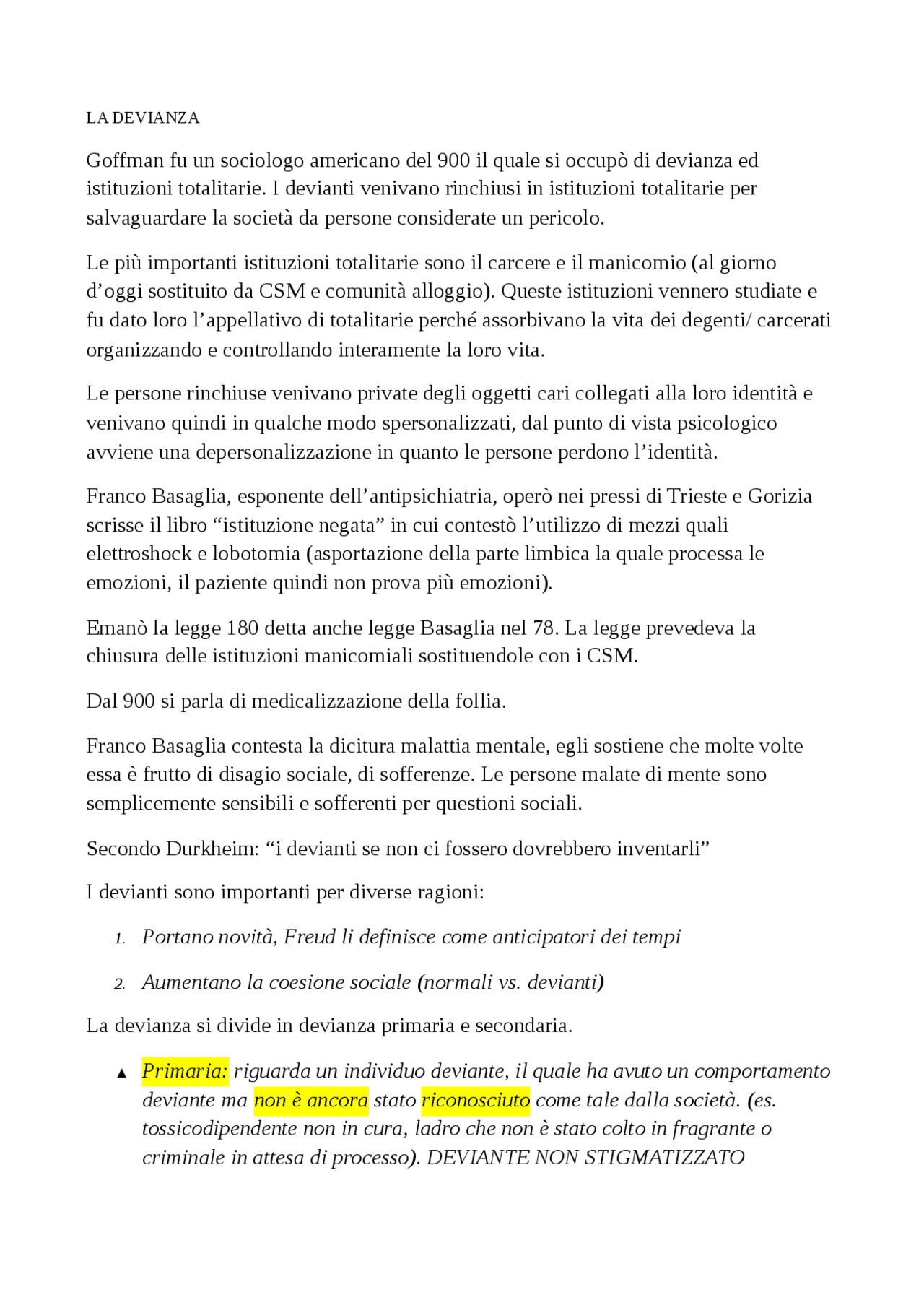 La Devianza Approfondimento Docsity