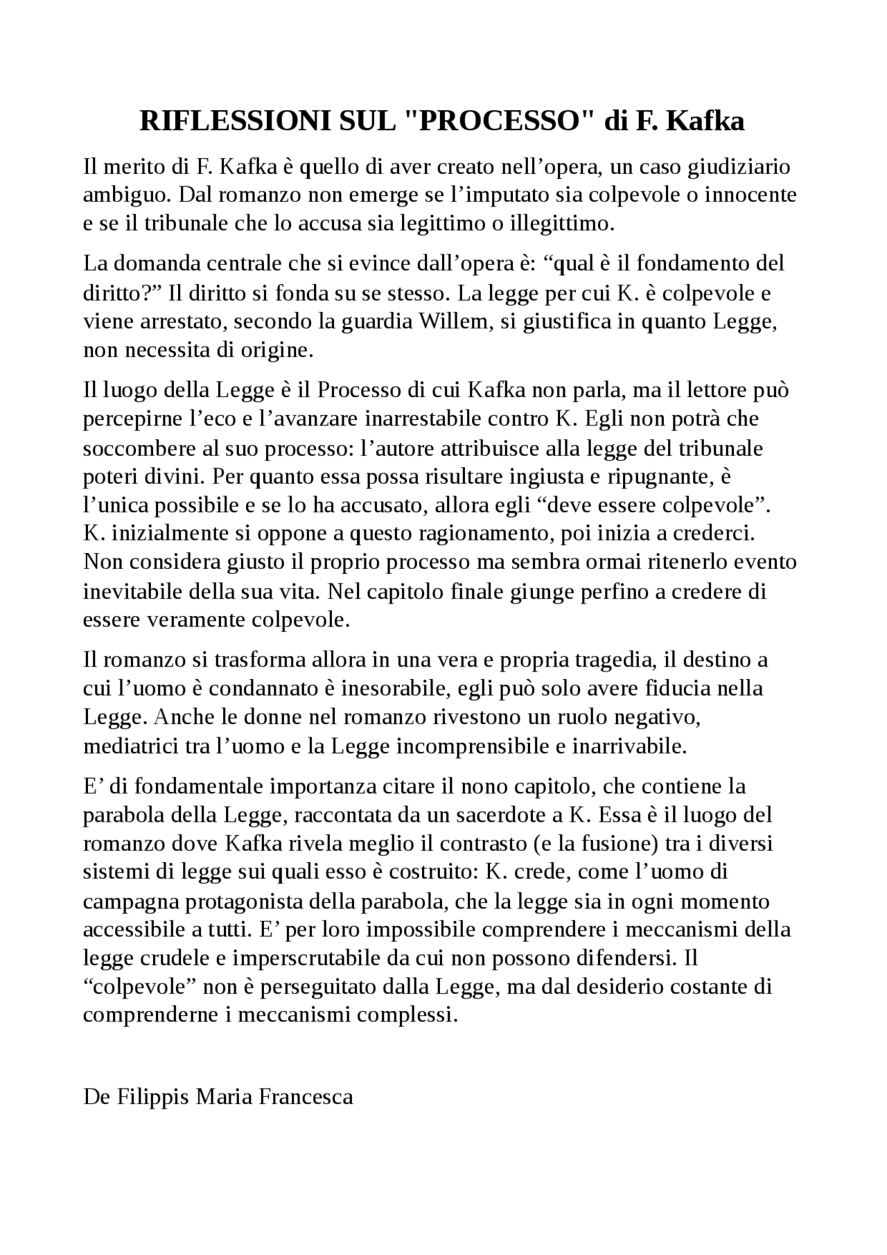 Relazione Su Il Processo Di F Kafka Docsity