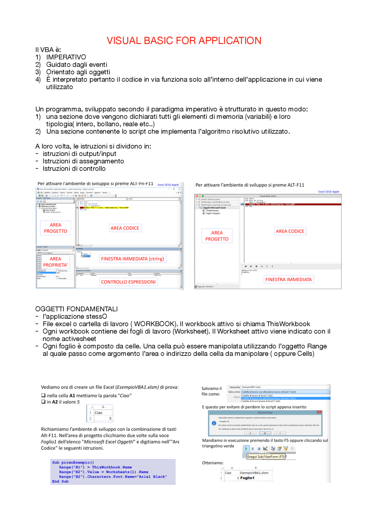 Elementi Di Informatica Programmazione Vba Docsity
