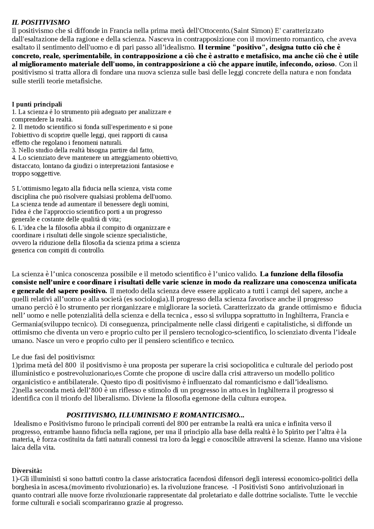 Sintesi Del Positivismo Comte Docsity