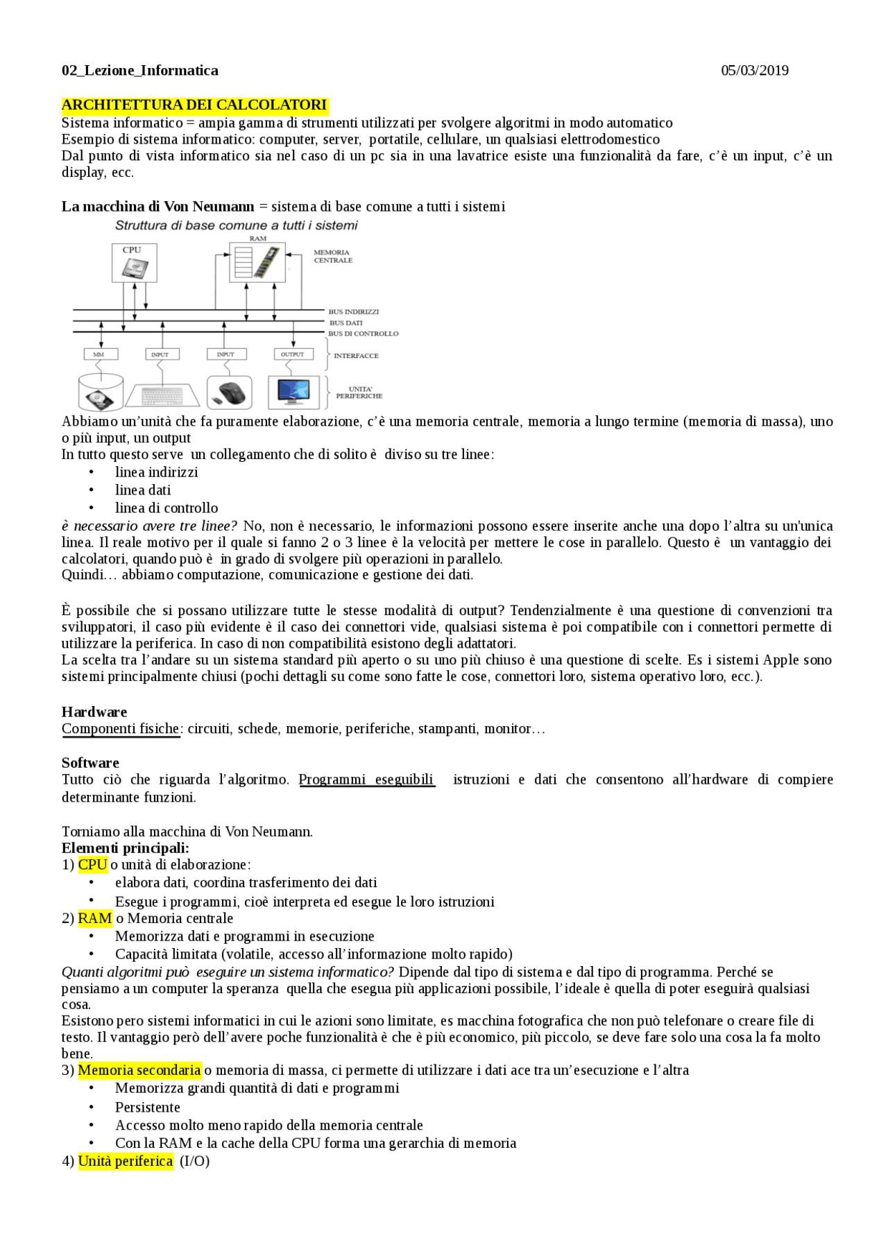 Elementi di informatica e reti di calcolatori lez 2 - Docsity