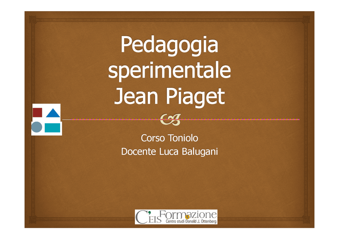 Riassunto Piaget Sul Bambino Docsity