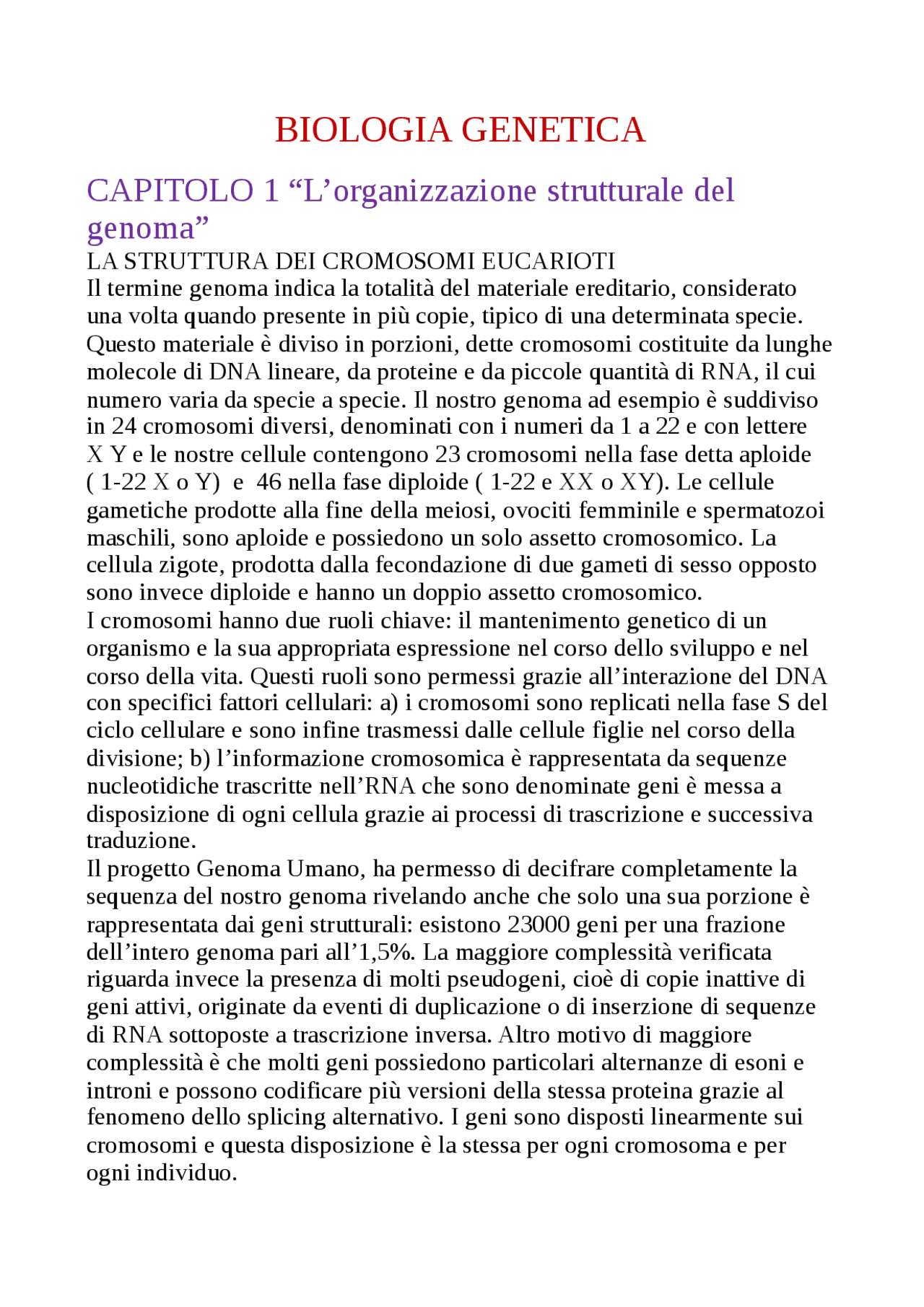 Riassunto Genetica Bevilacqua Docsity