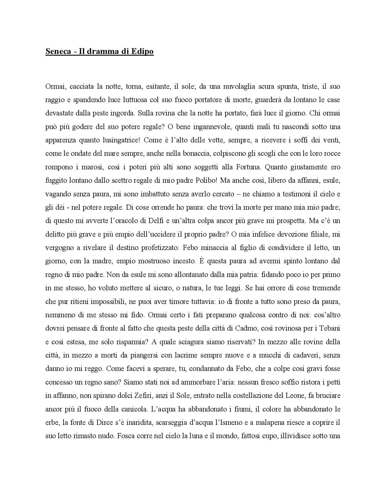 Il dramma di Edipo - Seneca - Docsity