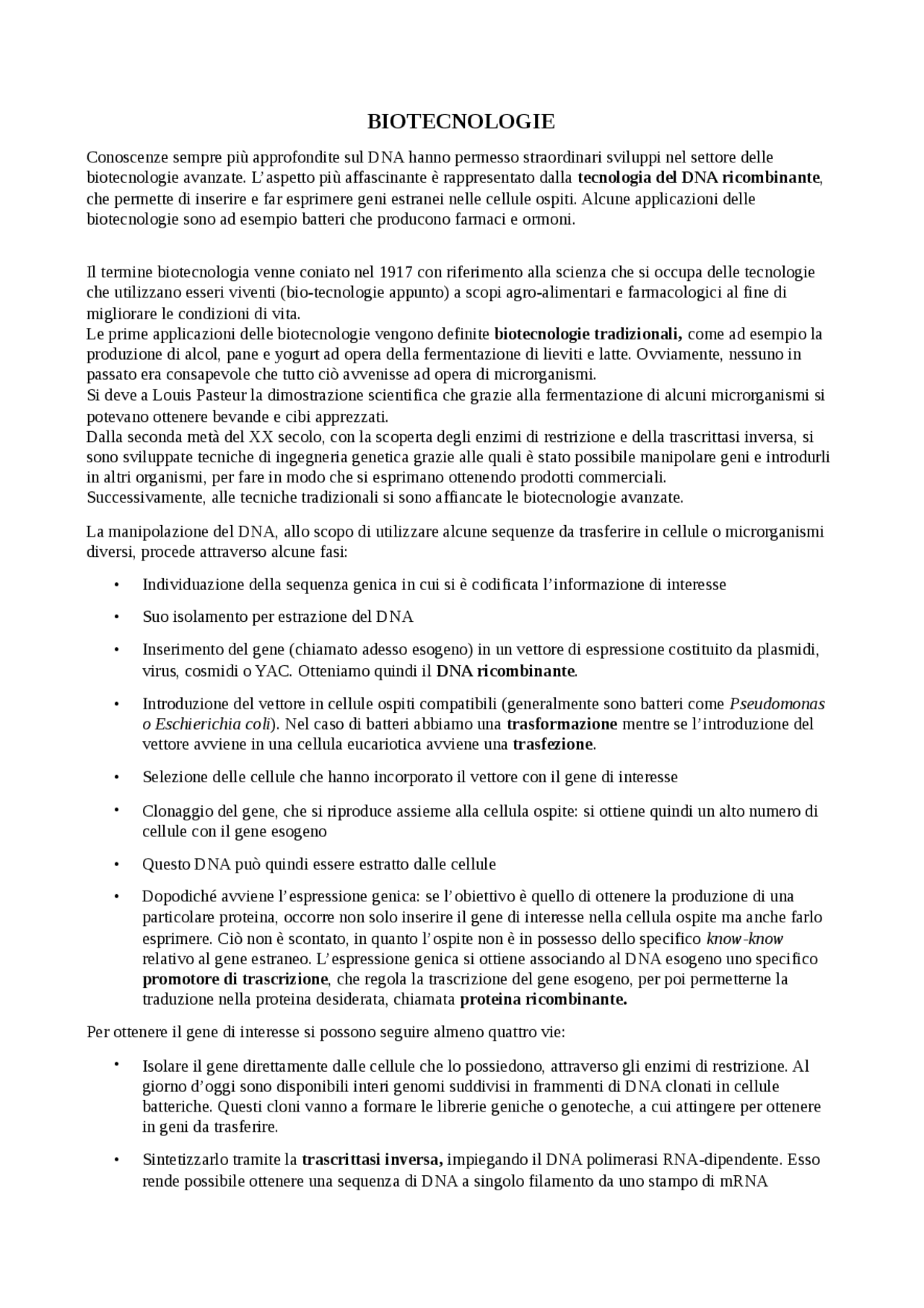 Appunti Su Fondamenti Di Biotecnologie Docsity